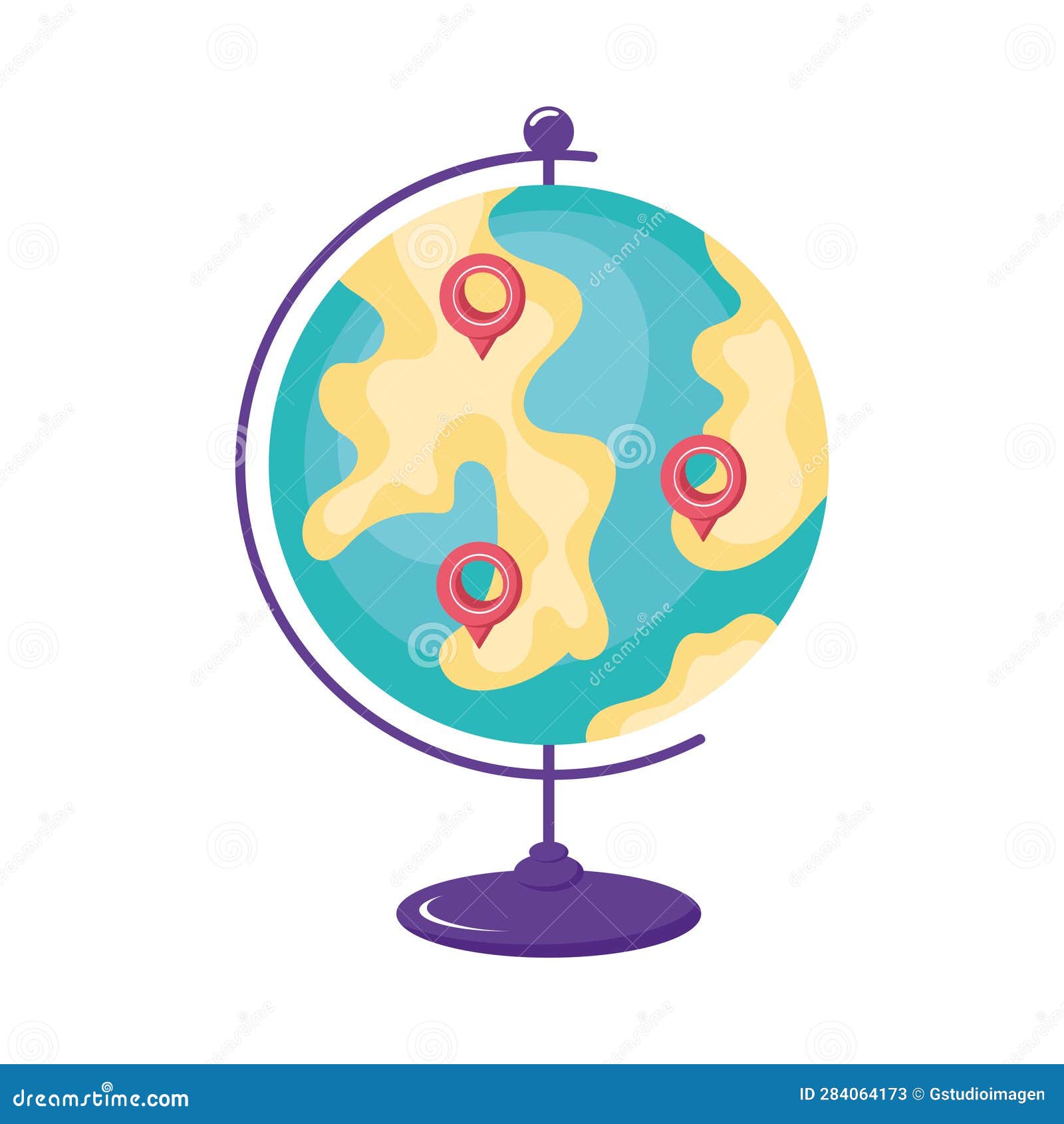 Pins Locations in Earth Map Stock Illustration - Illustration of travel ...