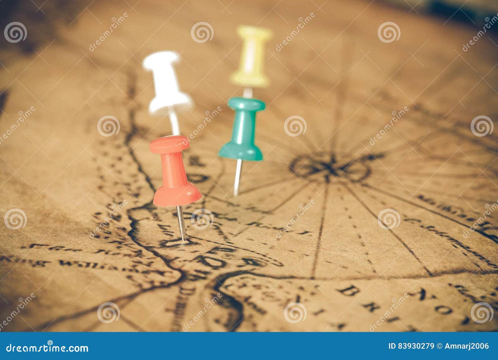 Pins on old map stock image. Image of border, selective - 83930279