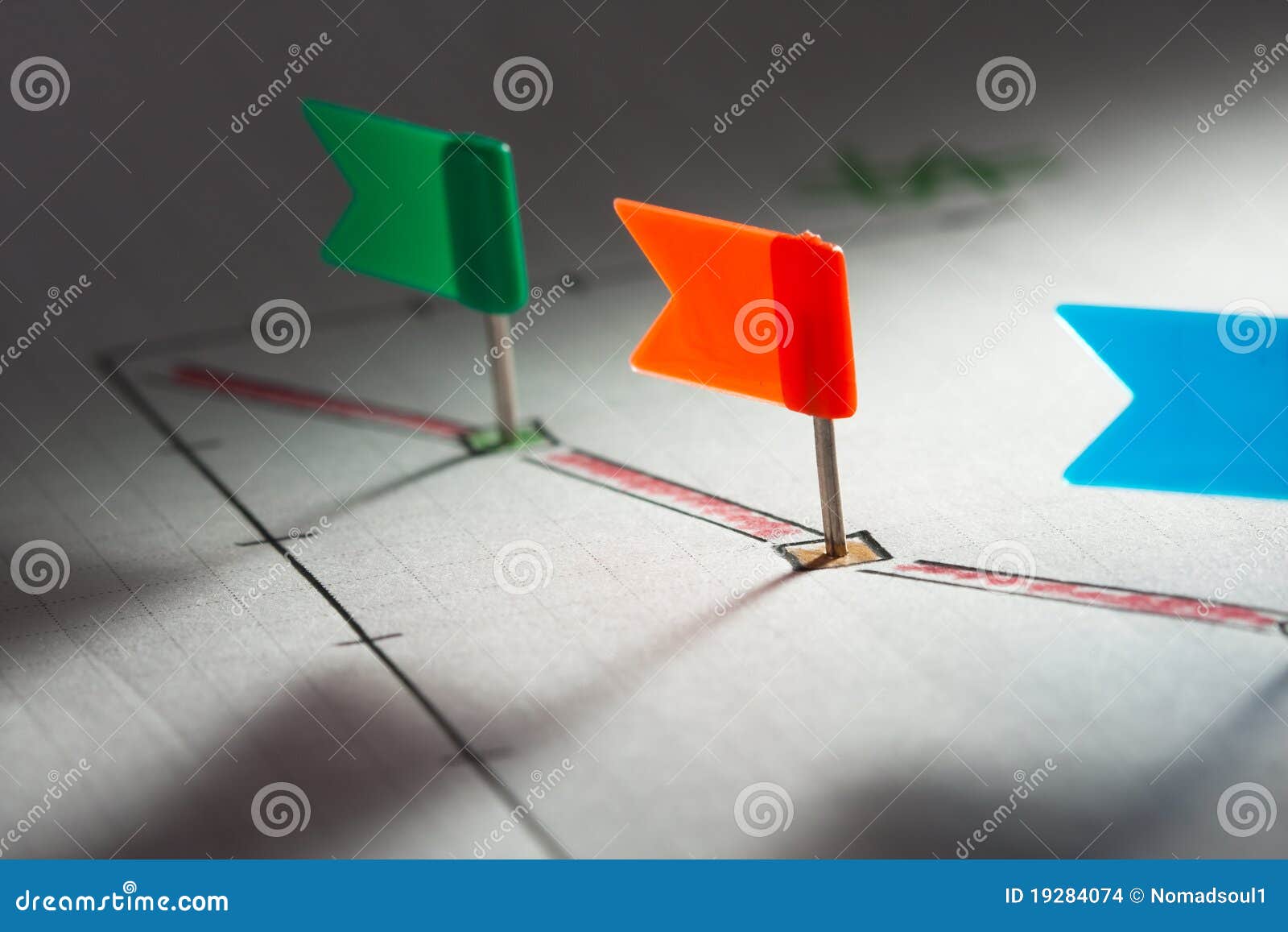 Pins on Sketched Red Arrow Points Stock Photo - Image of arrow, page ...