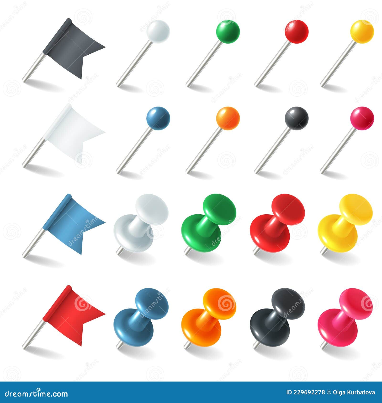Pins Tacks. Realistic Pushpins. Isolated Map Markers. 3D Pointer ... Pins Tacks. Realistic Pushpins. Isolated Map Markers. 3D Pointer ...