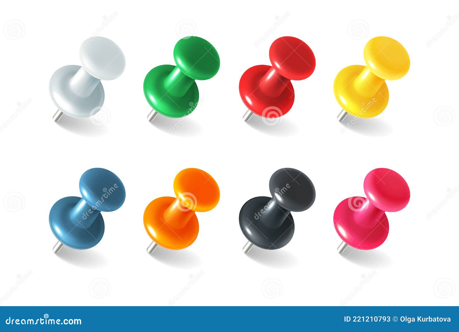 Pins Tacks. Realistic Pushpins. Isolated Map Markers. 3D Pointer ...