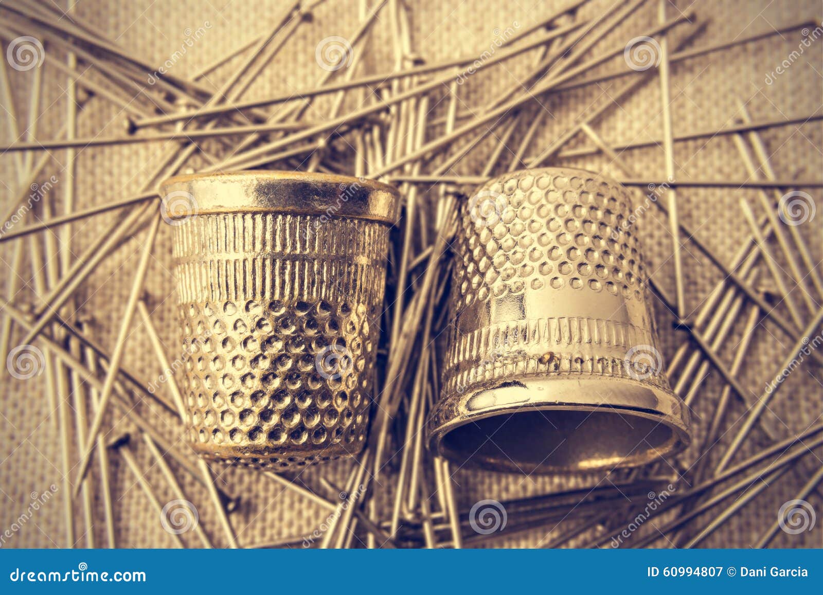 Pins and thimbles. stock image. Image of craft, accessory - 60994807