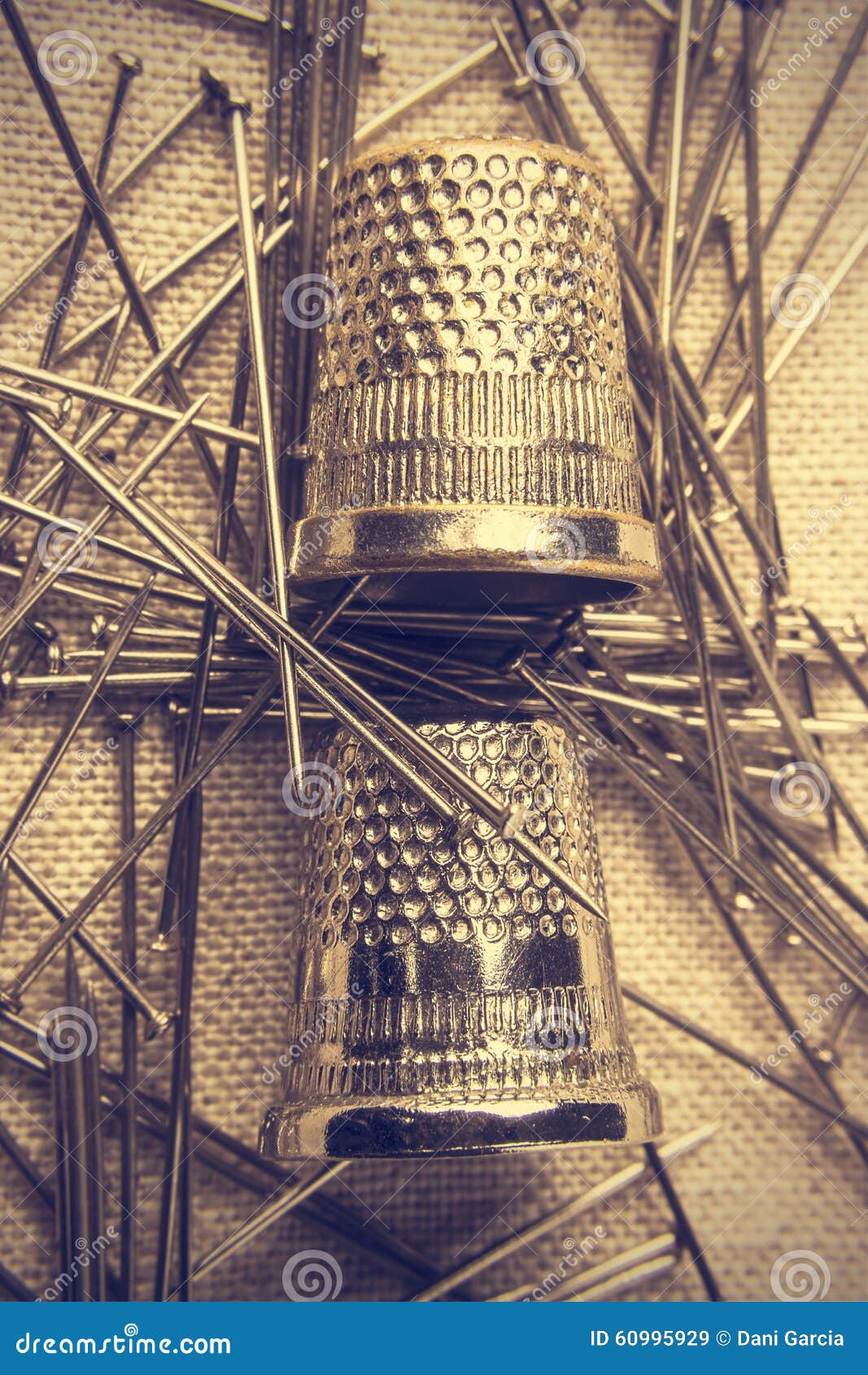 Pins and thimbles. stock image. Image of isolated, silver - 60995929