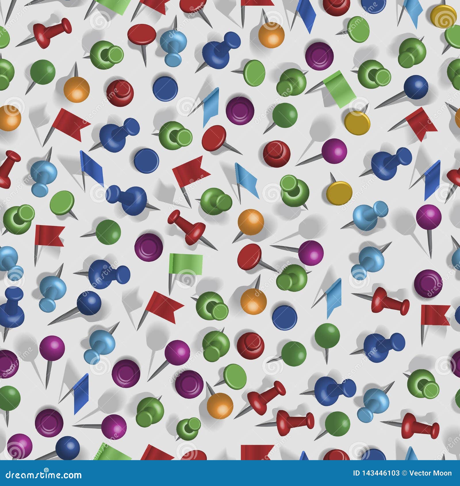 Pins Vector Seamless Pattern Colored Flags Thumbtack and Tacks Pin Up ...