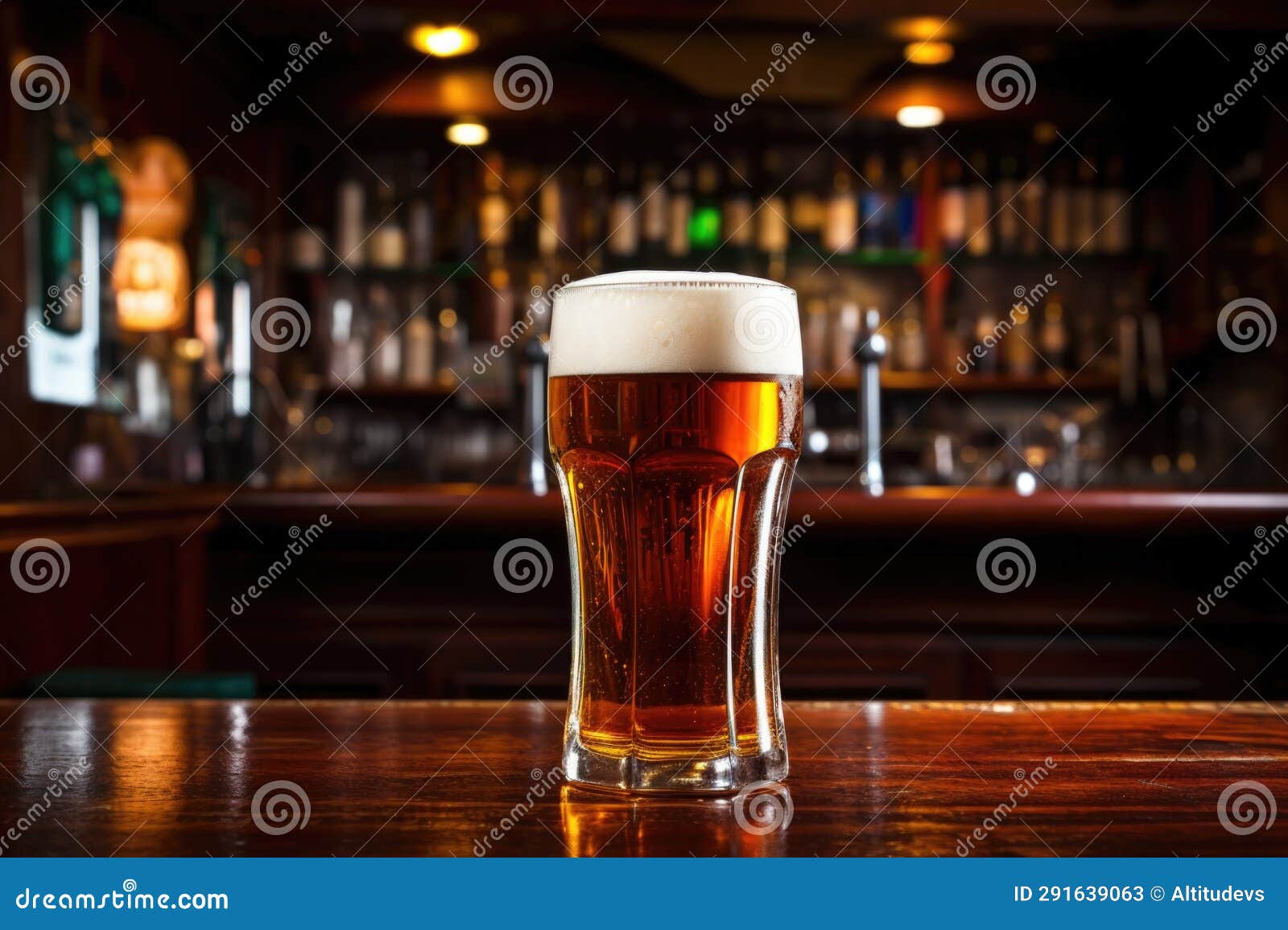A Pint of Ale Isolated Against a Bar Backdrop Stock Image - Image of ...