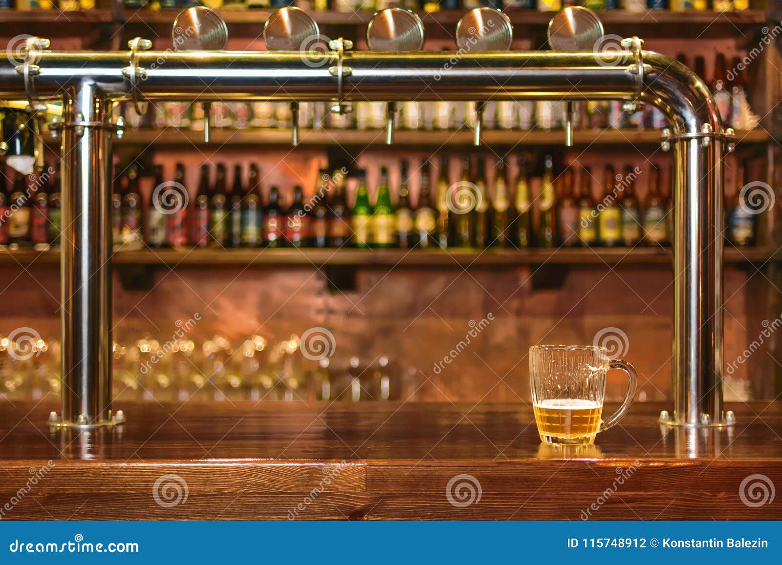 Pint of Beer on a Bar in a Traditional Style Pub Stock Photo - Image of ...