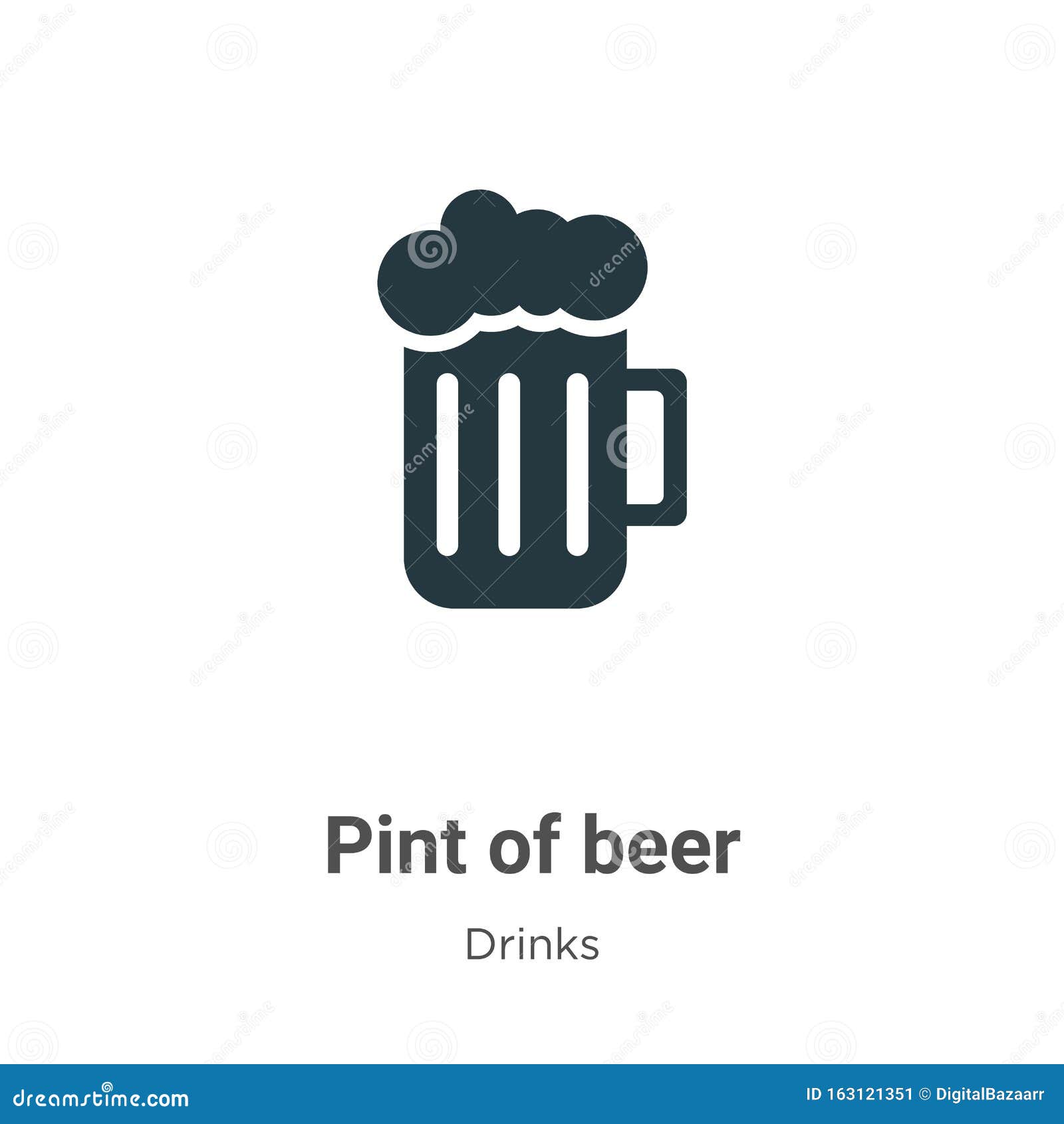 Pint of Beer Vector Icon on White Background. Flat Vector Pint of Beer ...