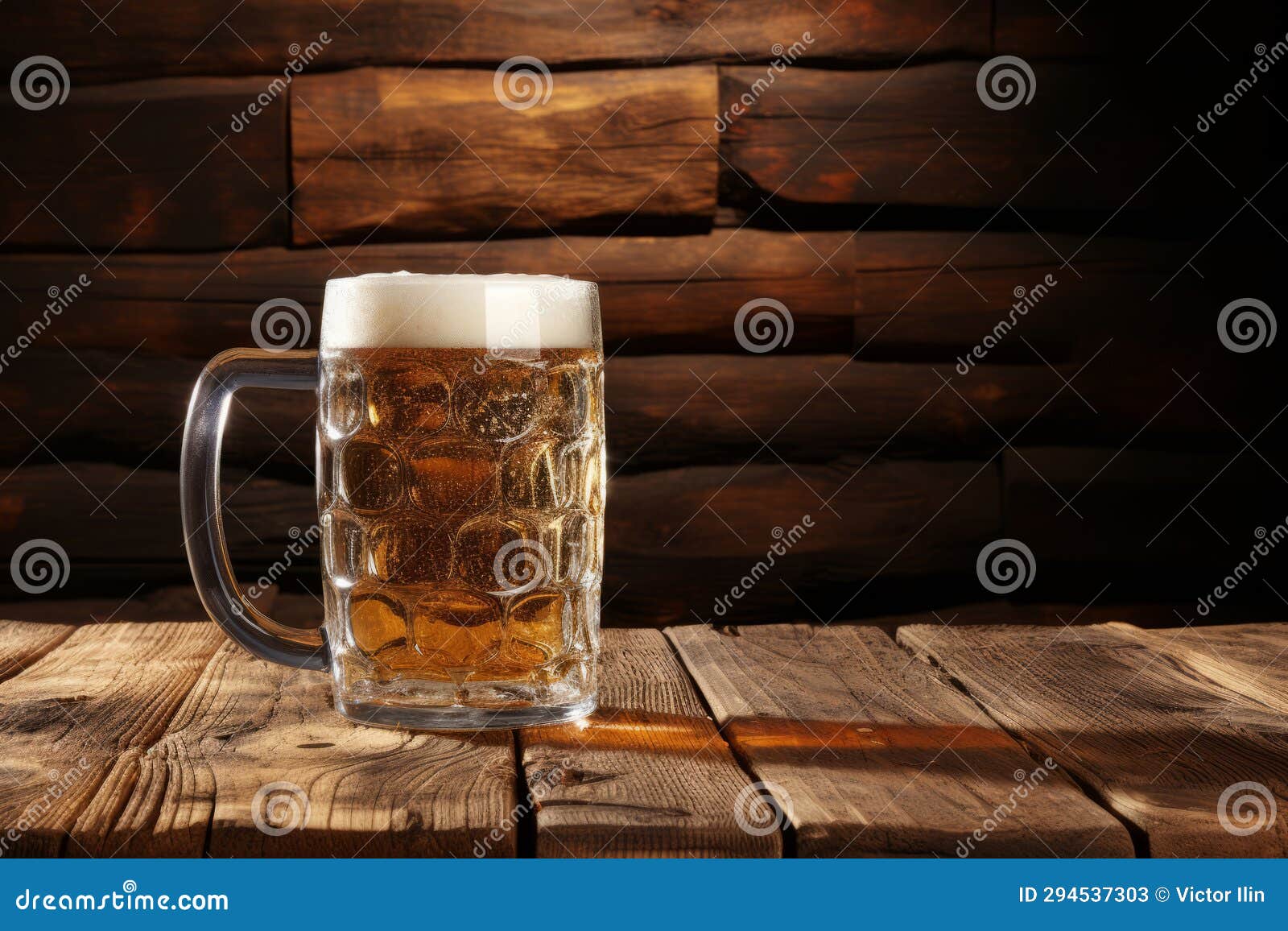 A Pint of Foaming Beer in a Glass on a Peasant Table. Rustic Style ...