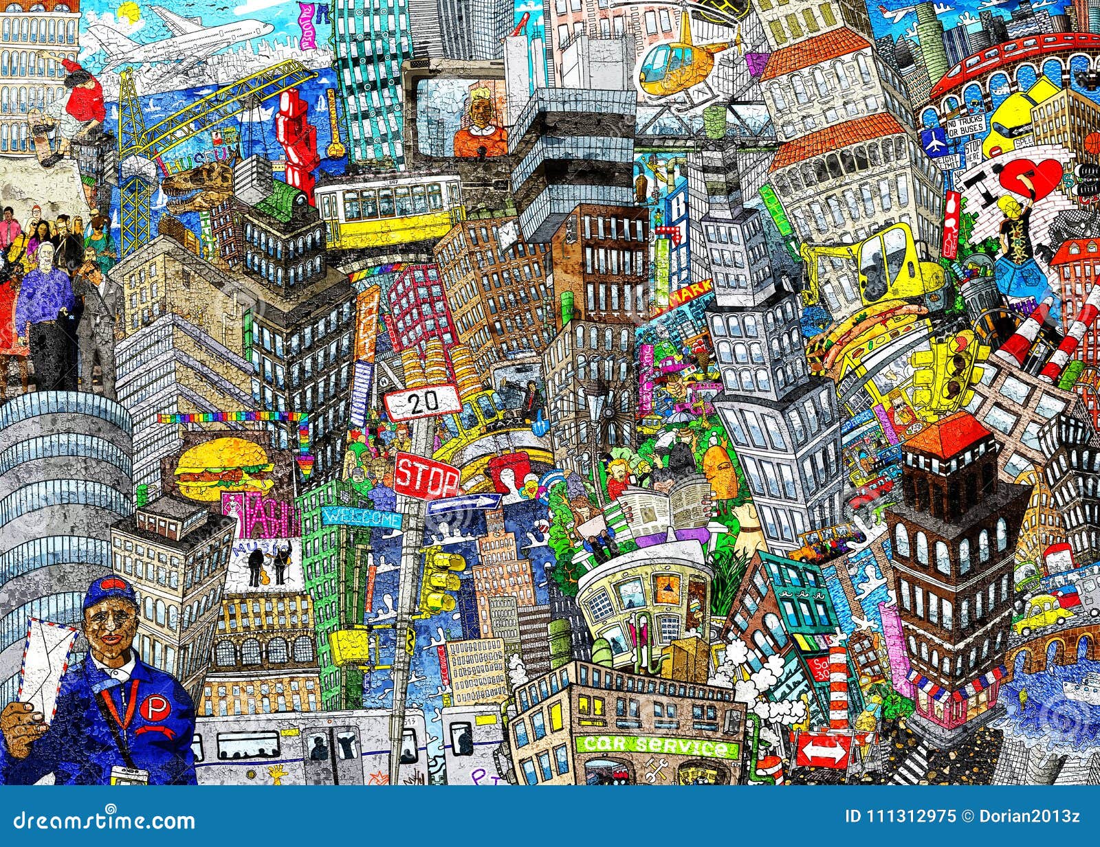 Pintada, Ciudad, Un Ejemplo De Un Collage Grande Stock de ilustración ...