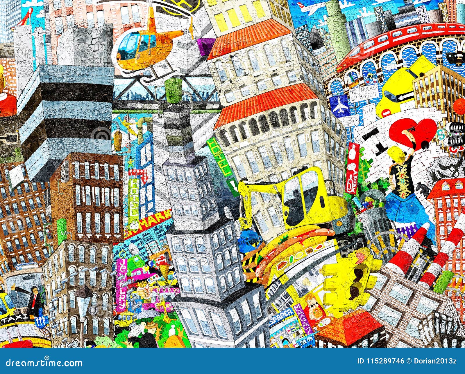 Pintada, Ciudad, Un Ejemplo De Un Collage Grande Stock de ilustración ...