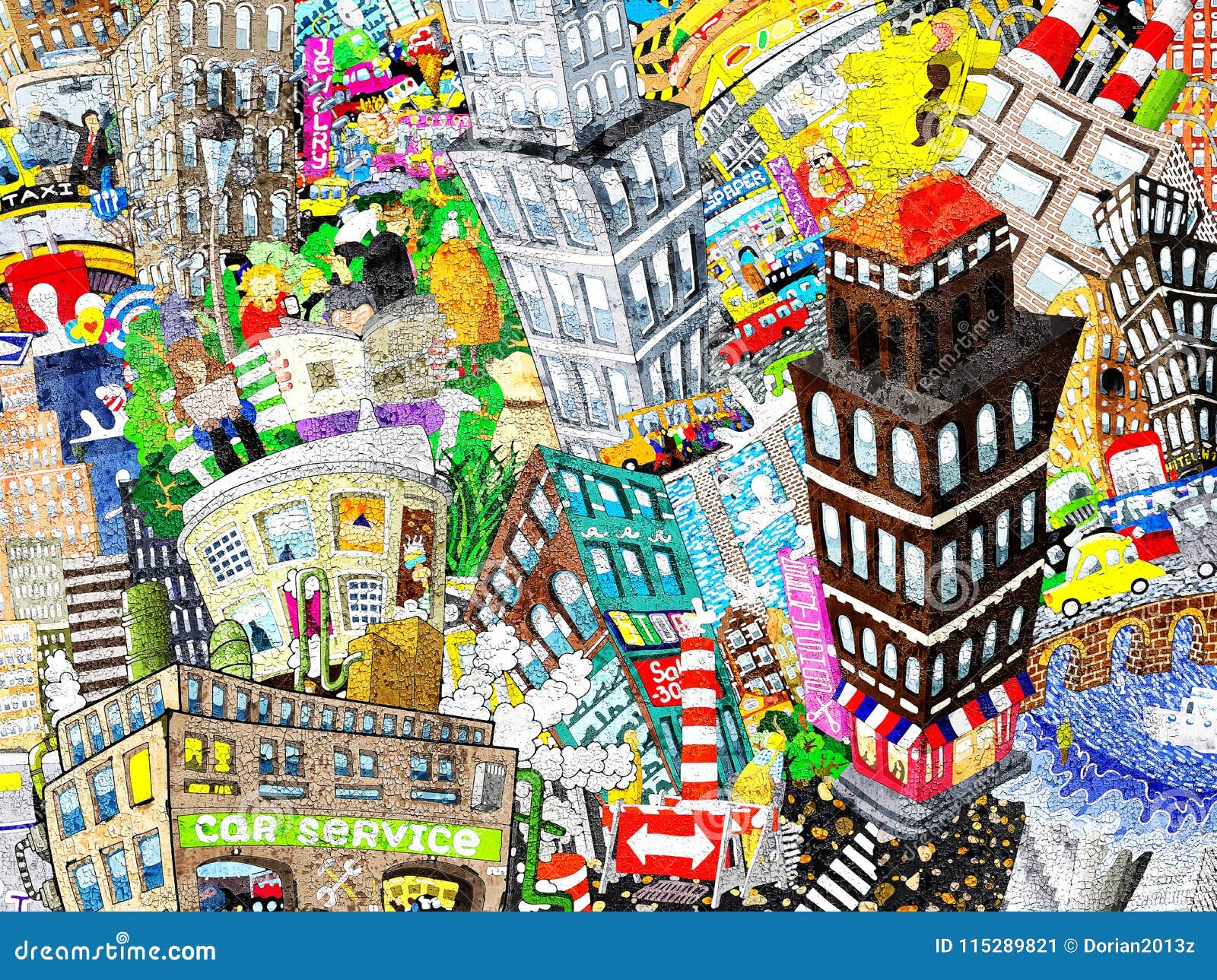 Pintada, Ciudad, Un Ejemplo De Un Collage Grande Stock de ilustración ...