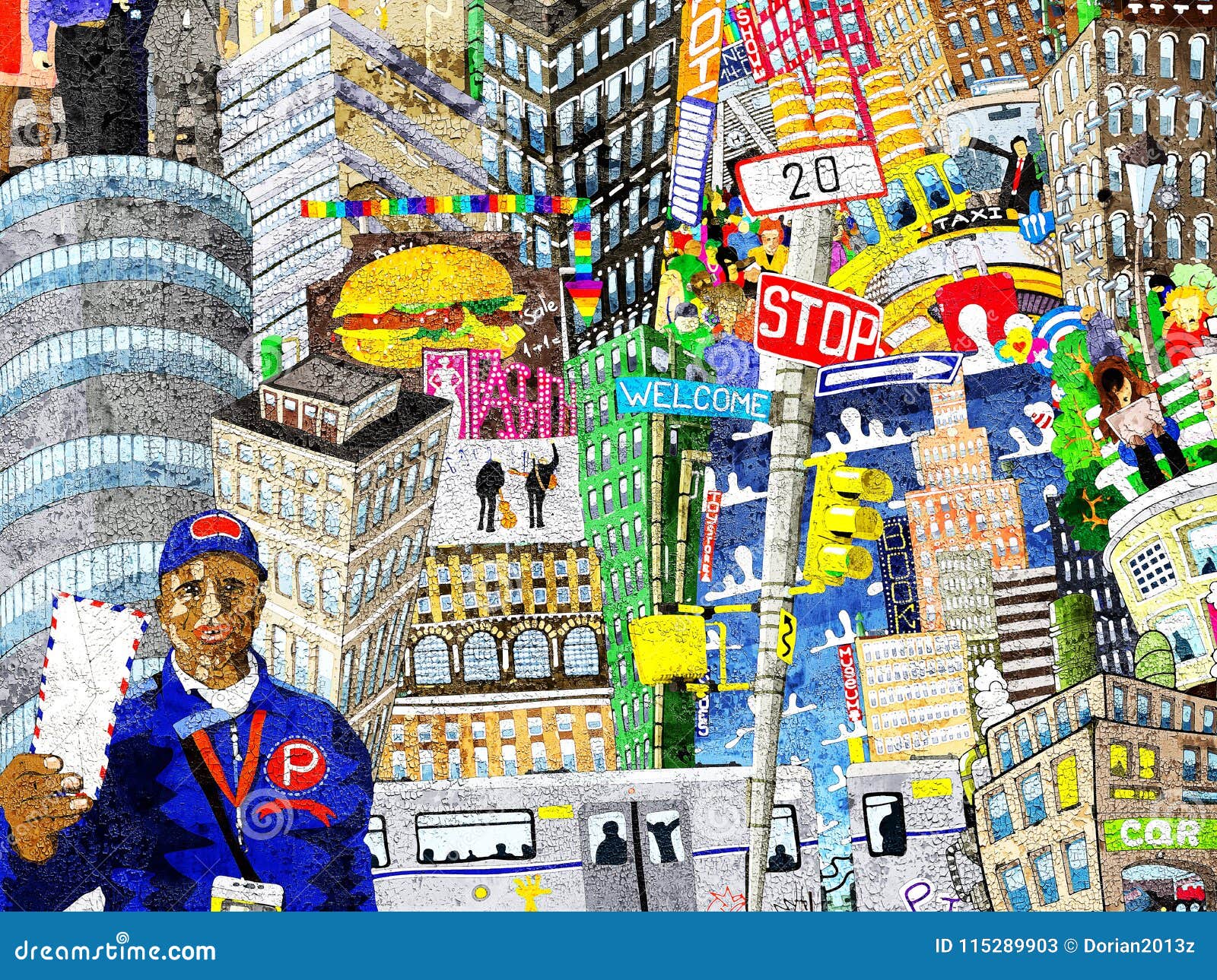 Pintada, Ciudad, Un Ejemplo De Un Collage Grande Stock de ilustración ...