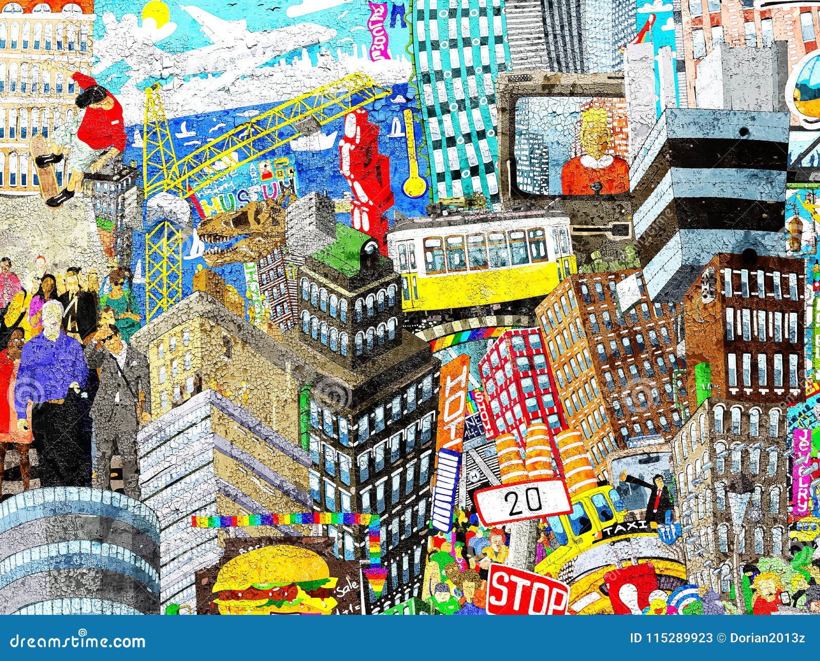 Pintada, Ciudad, Un Ejemplo De Un Collage Grande Stock de ilustración ...