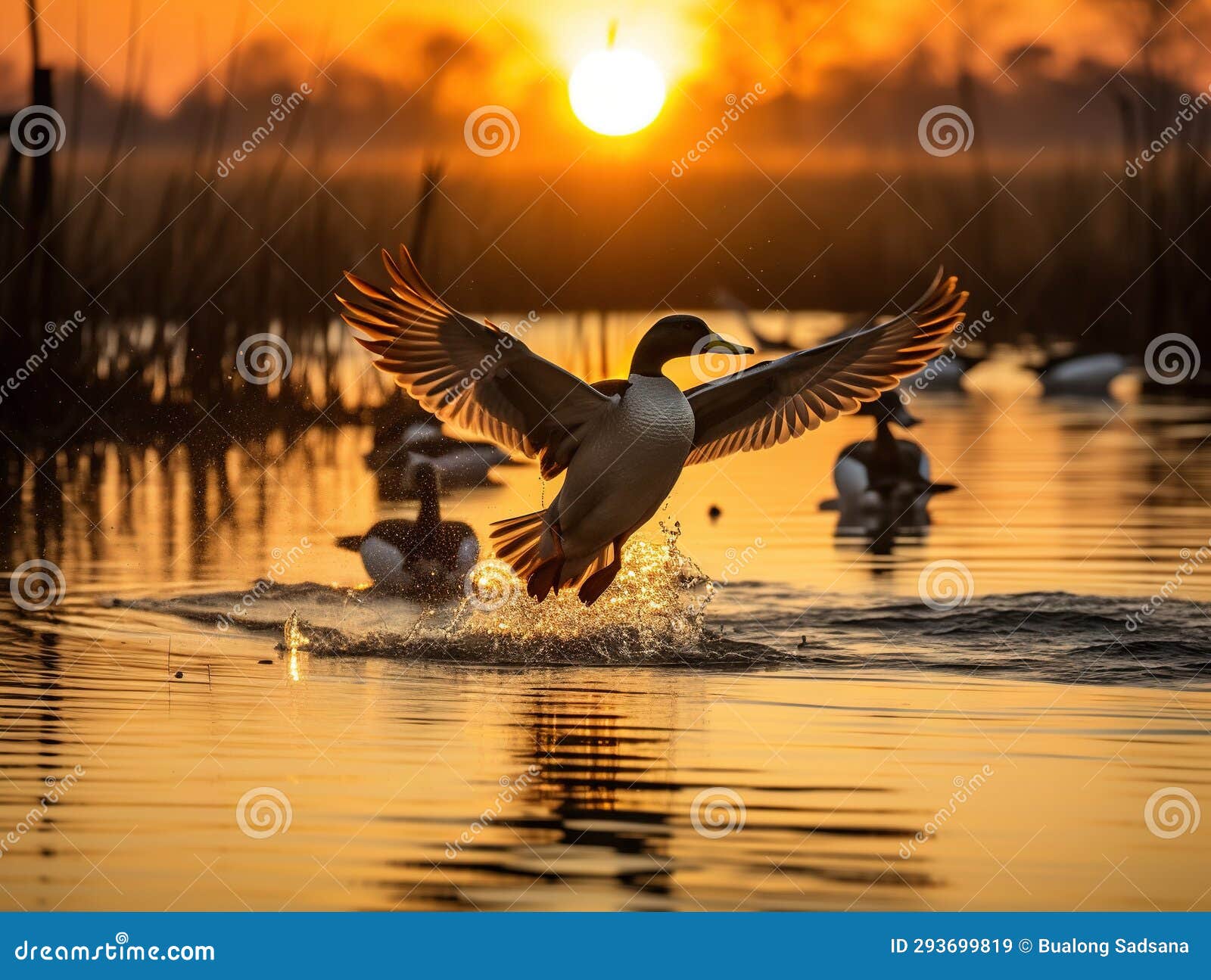 Pintail Ducks at Sunset stock illustration. Illustration of mallard ...