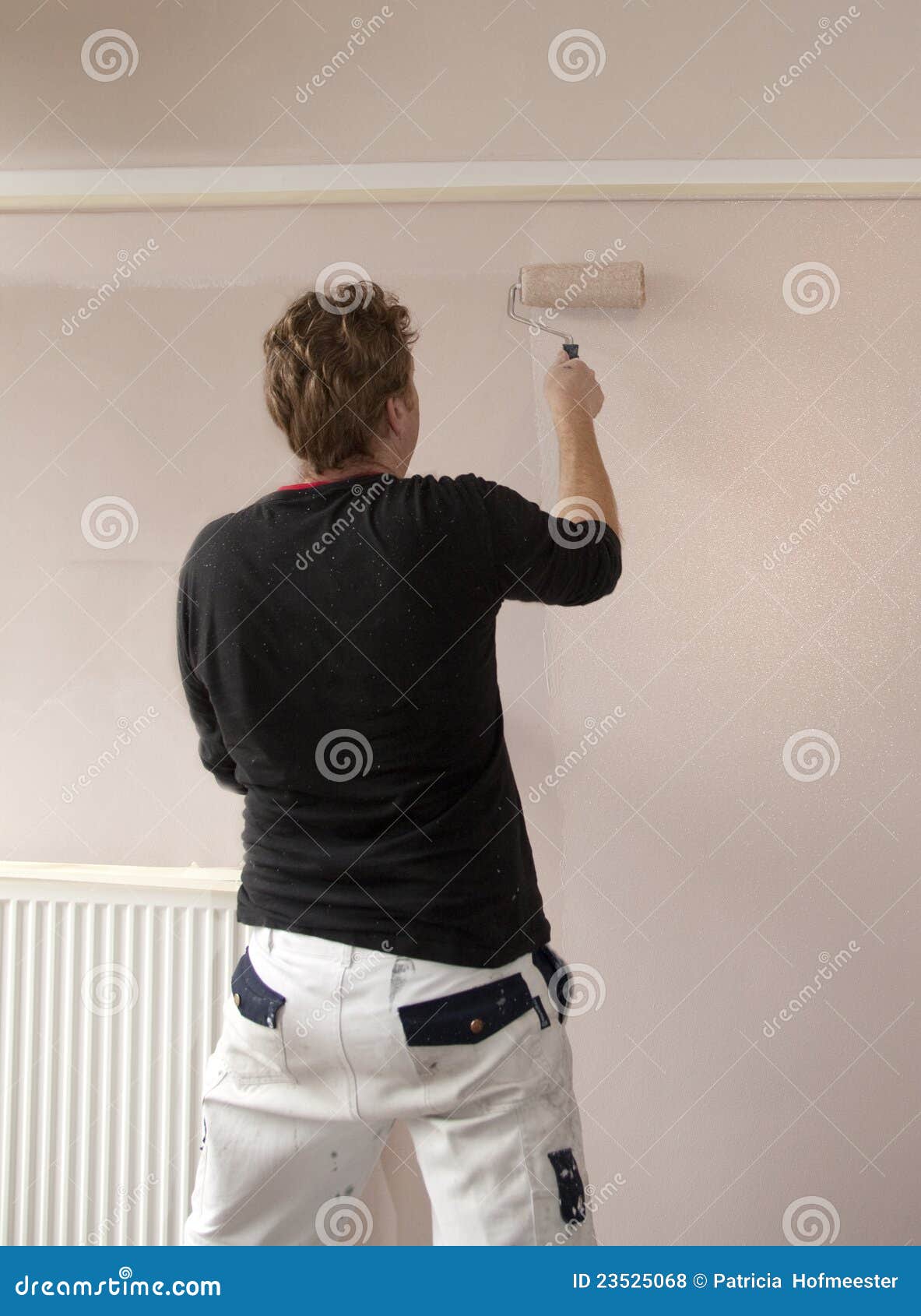 Pintando Uma Parede Com Um Rolo Foto de Stock - Imagem de equipamento ...