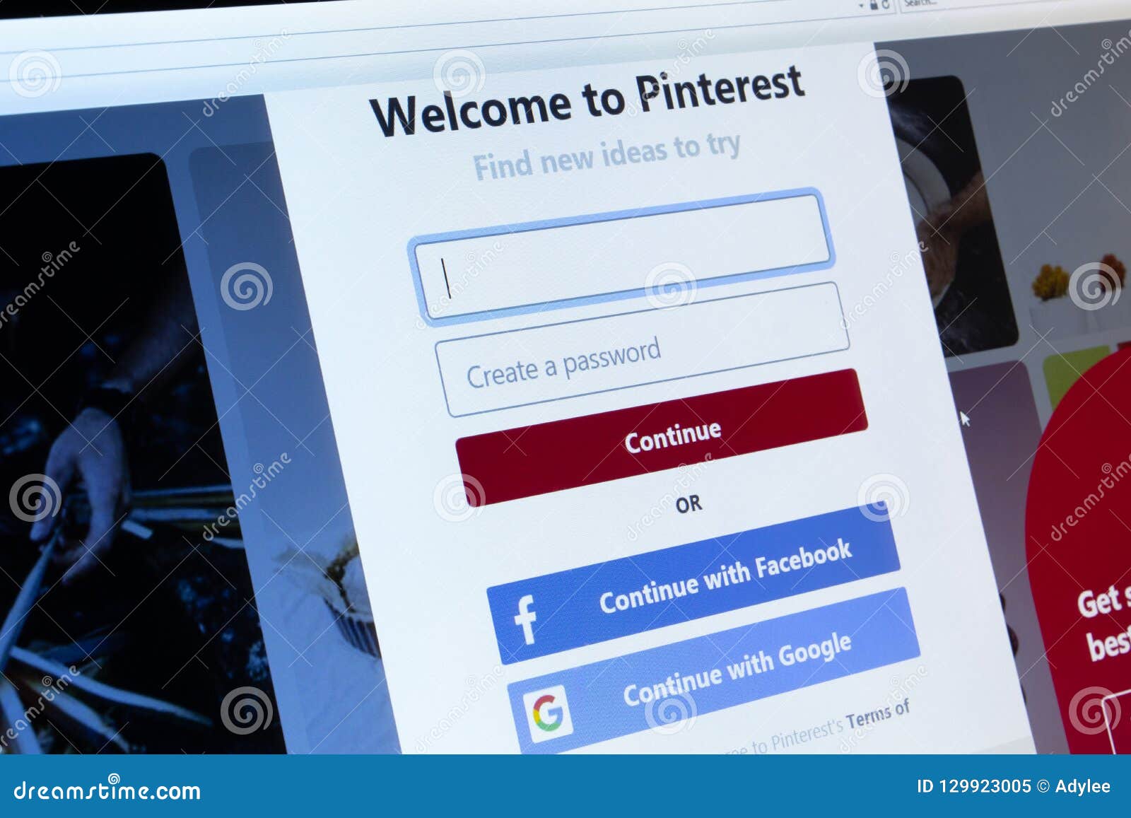 Pinterest 1 welcome screen editorial image. Image of welcome - 129923005