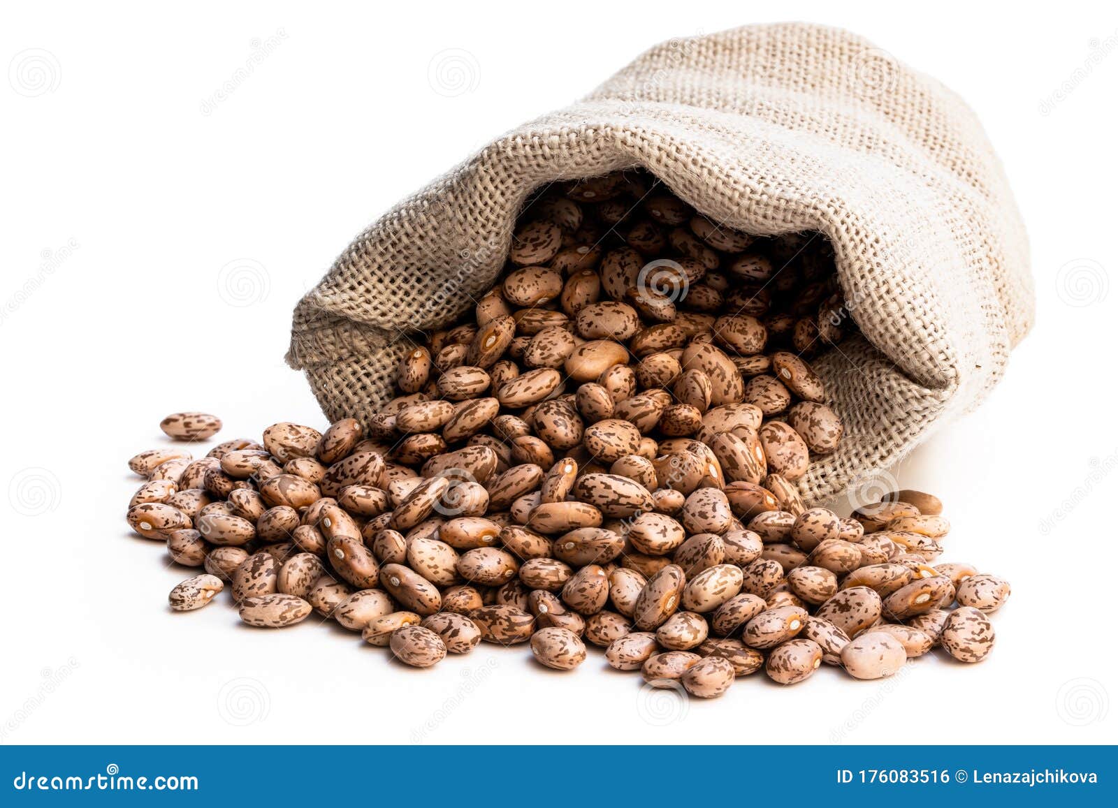 Pinto Beans Scattered from Sackcloth Bag Isolated on White Stock Photo ...