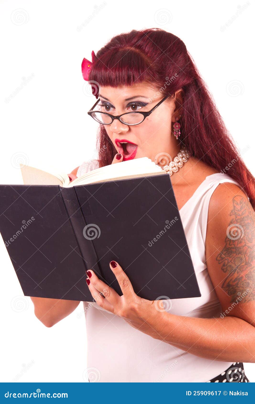 Pinup with book stock image. Image of open, earings, pearl - 25909617