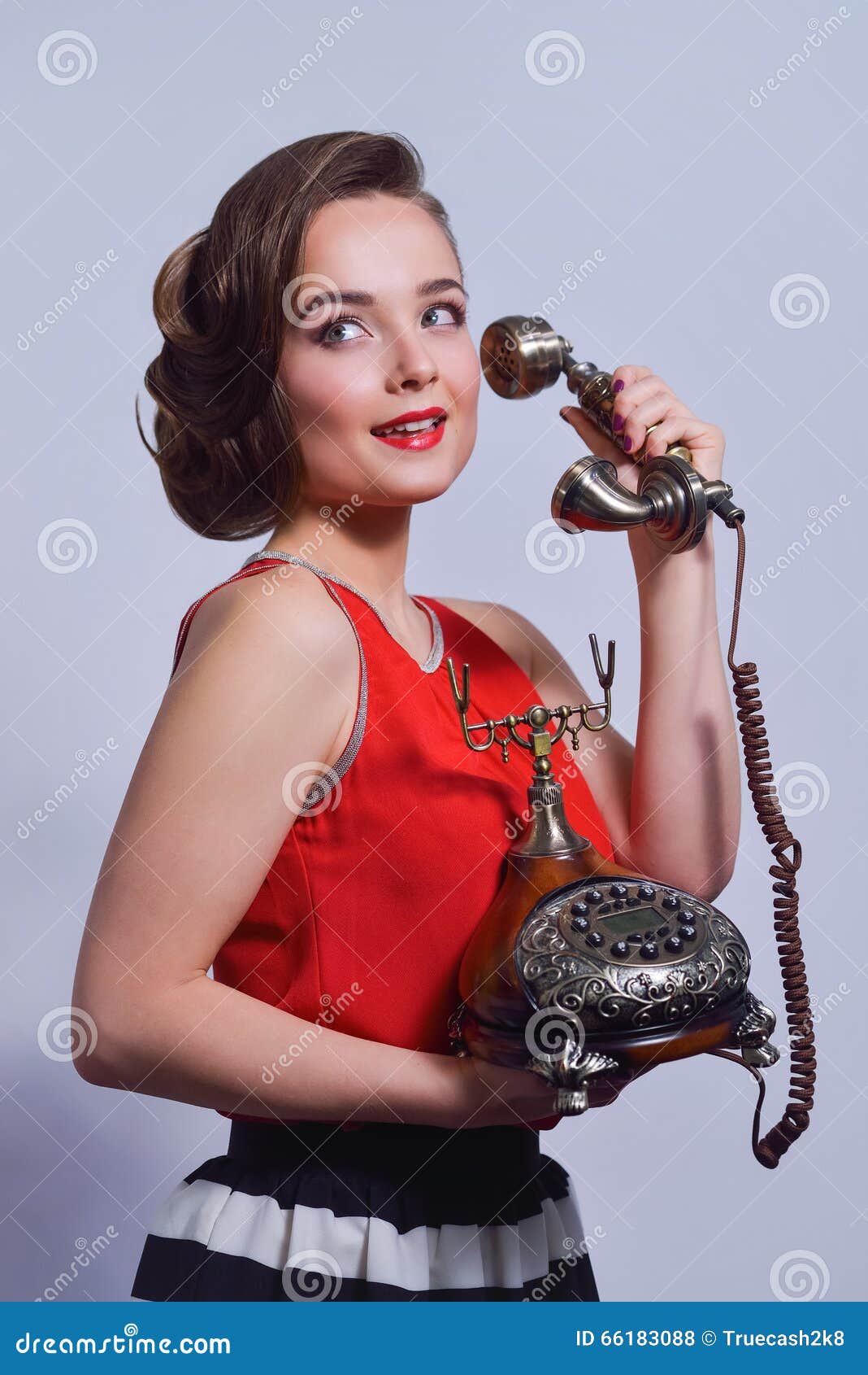 Pinup Girl Talking on Retro Telephone Stock Photo - Image of telephone ...