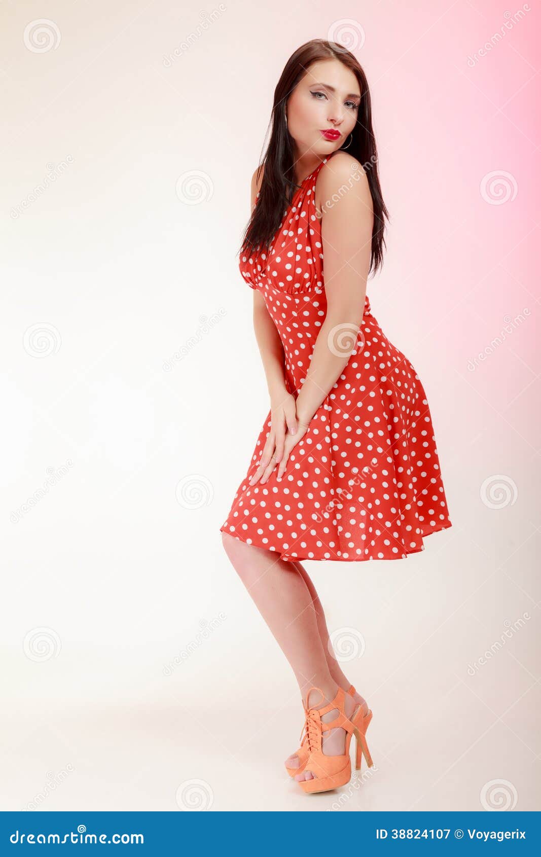 Pinup Girl Woman In Retro Dress Blowing A Kiss Stock Image Image Of