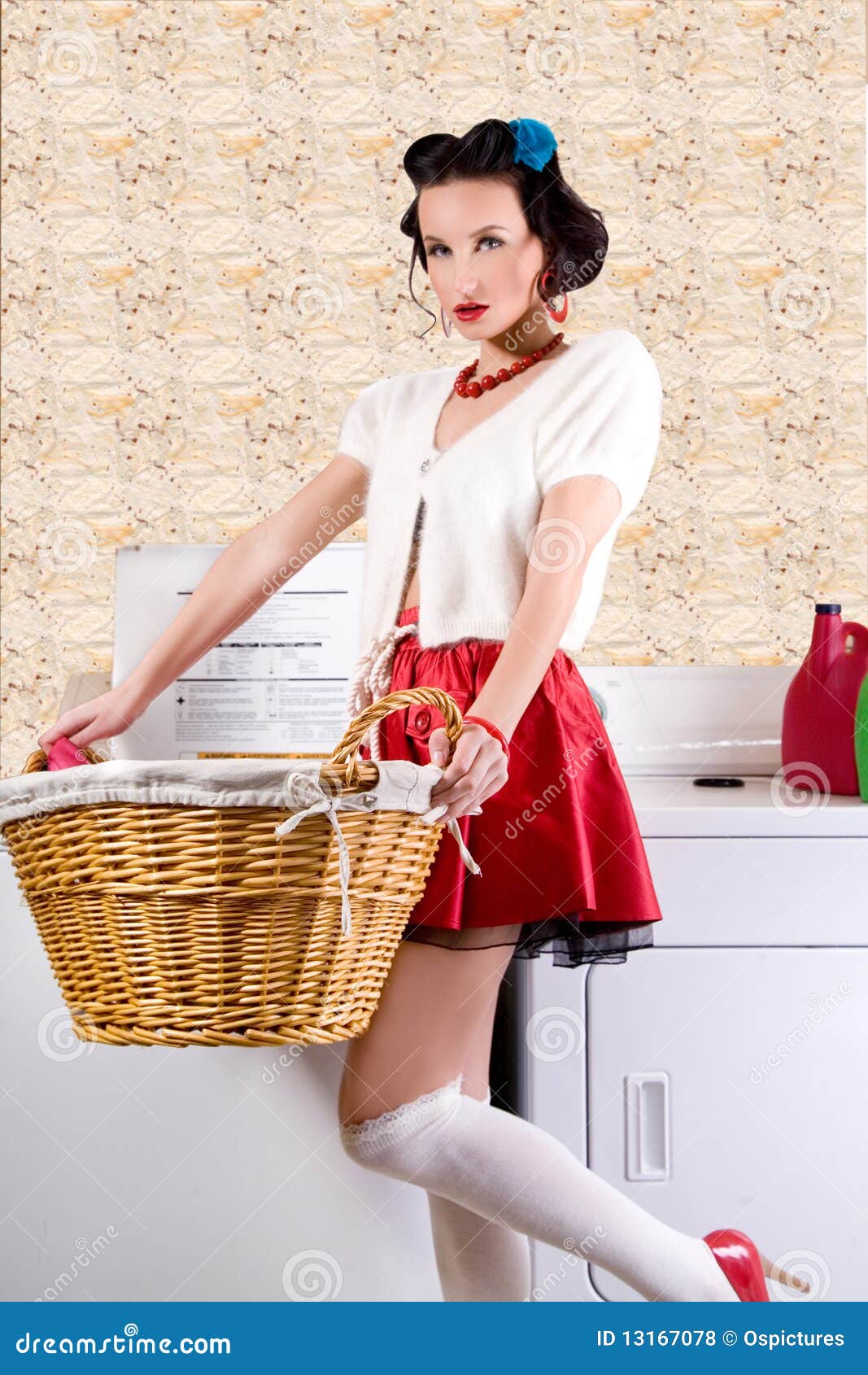 Pinup woman in the laundry stock photo. Image of beauty - 13167078
