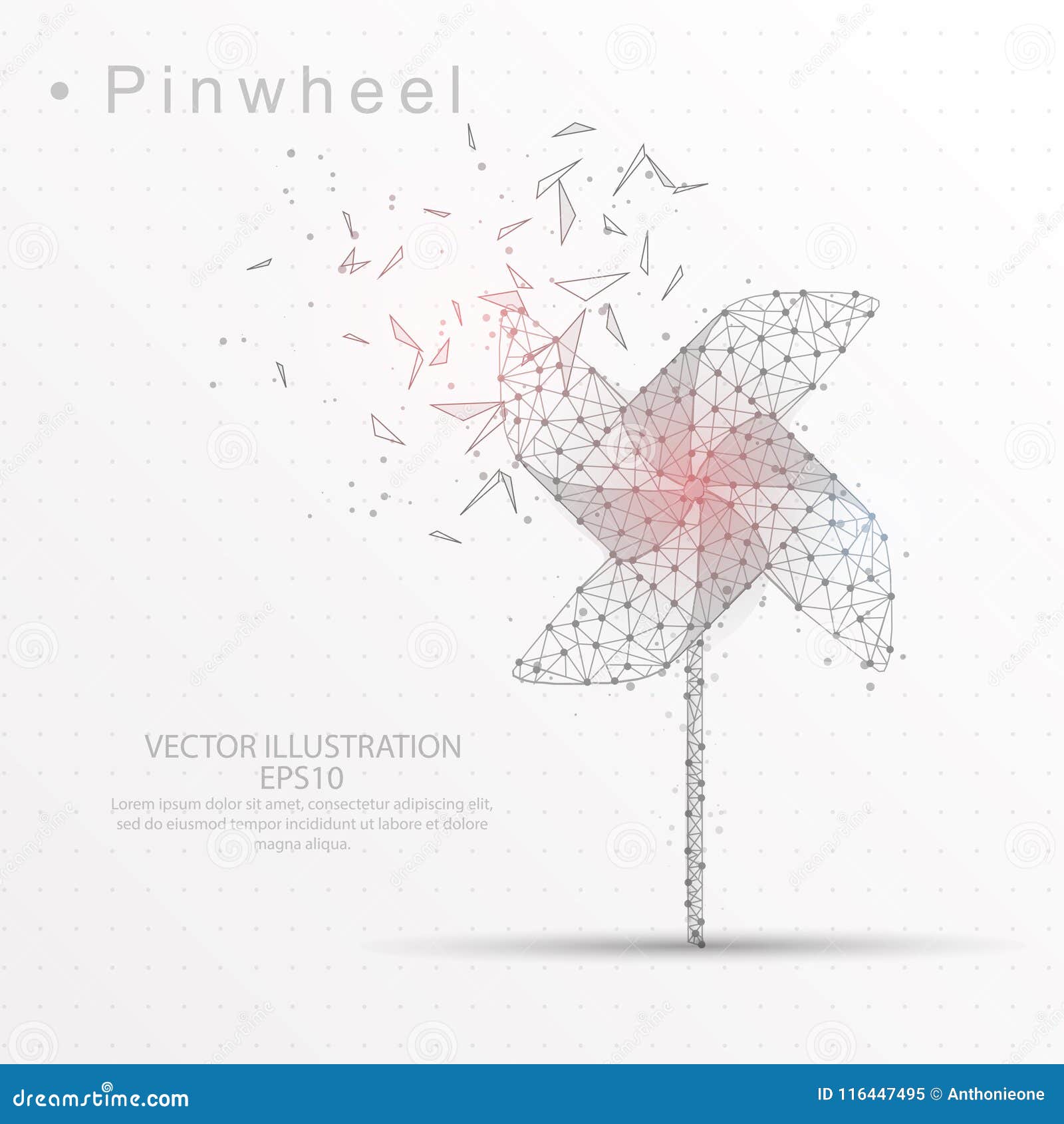 Pinwheel Digitally Drawn Low Poly Triangle Wire Frame. Stock Vector ...