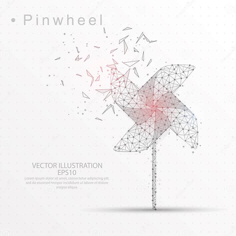 Pinwheel Digitally Drawn Low Poly Triangle Wire Frame. Stock Vector ...
