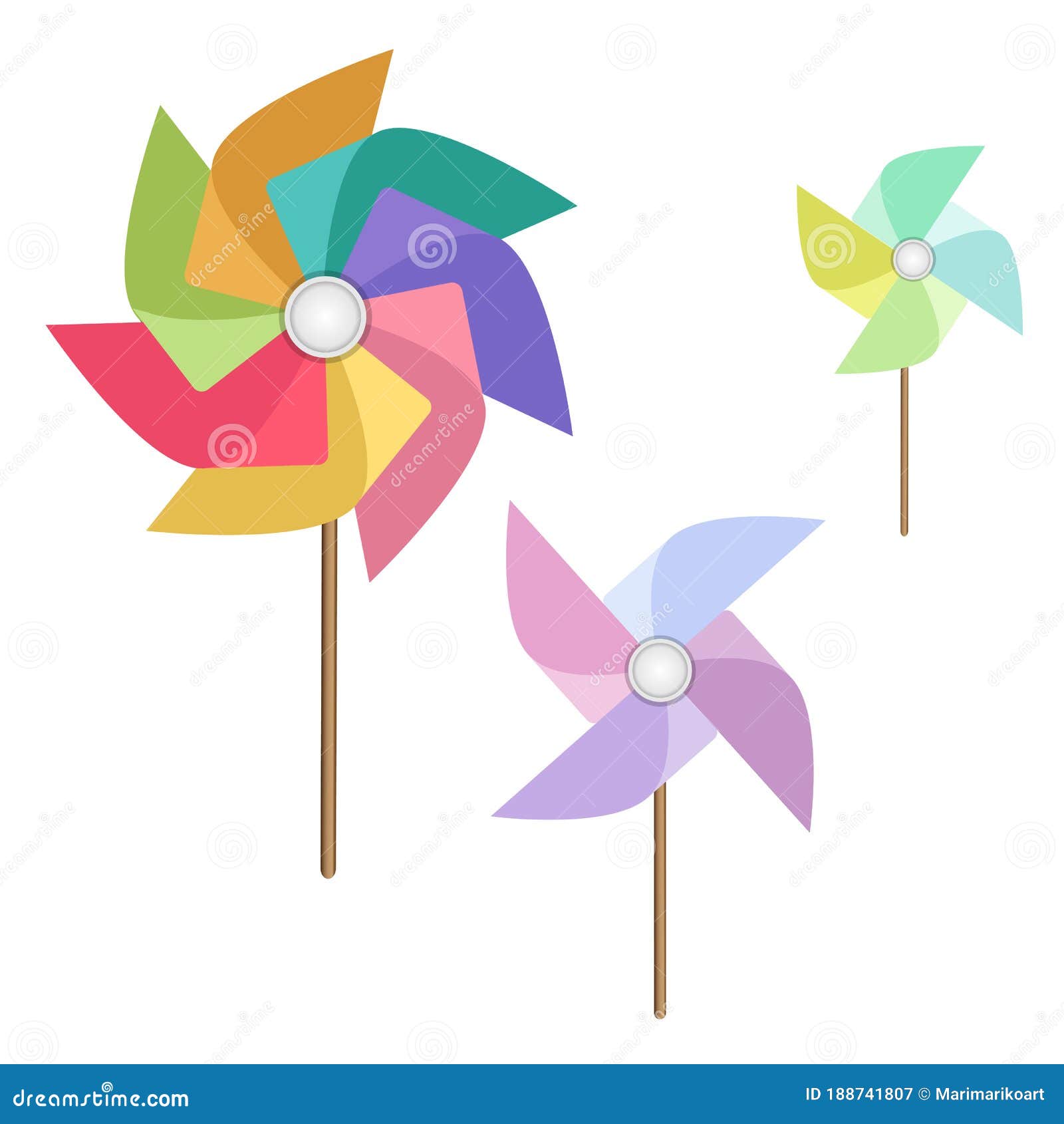 Flat Multicoloured Pinwheels on White Background Stock Vector ...
