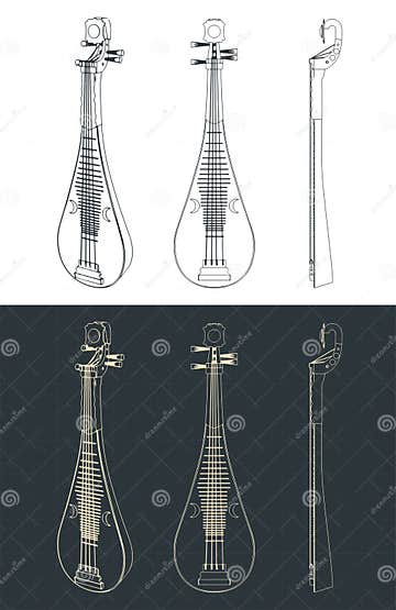 Pipa String Instrument Blueprints Stock Illustration - Illustration of ...