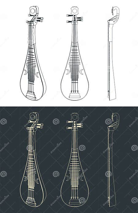 Pipa String Instrument Blueprints Stock Illustration - Illustration of ...