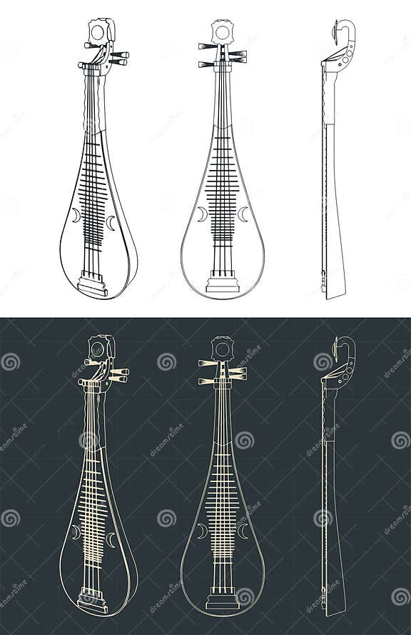 Pipa String Instrument Blueprints Stock Illustration - Illustration of ...