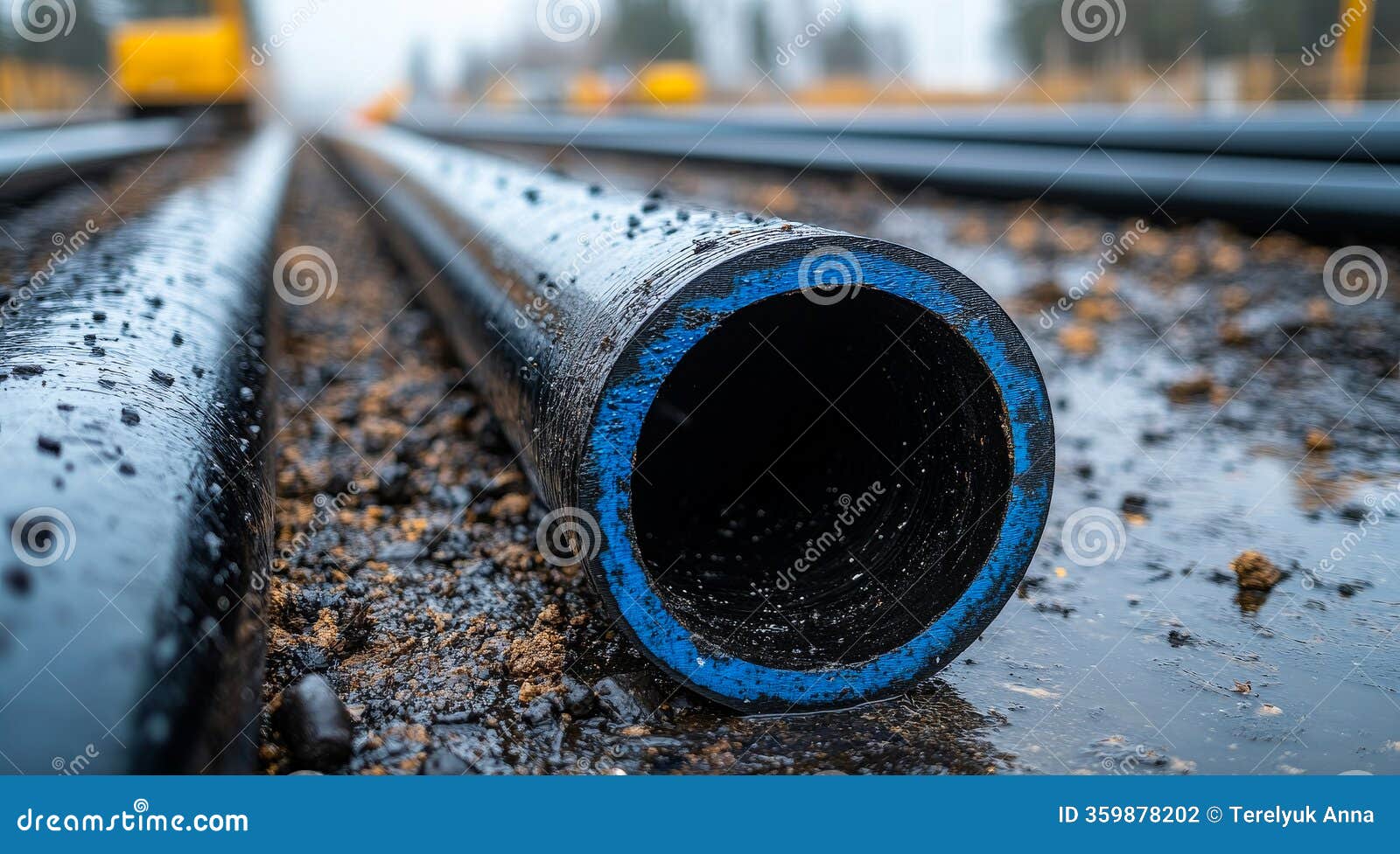 A Pipe with Blue and Black Stripes is on the Ground Stock Photo - Image ...