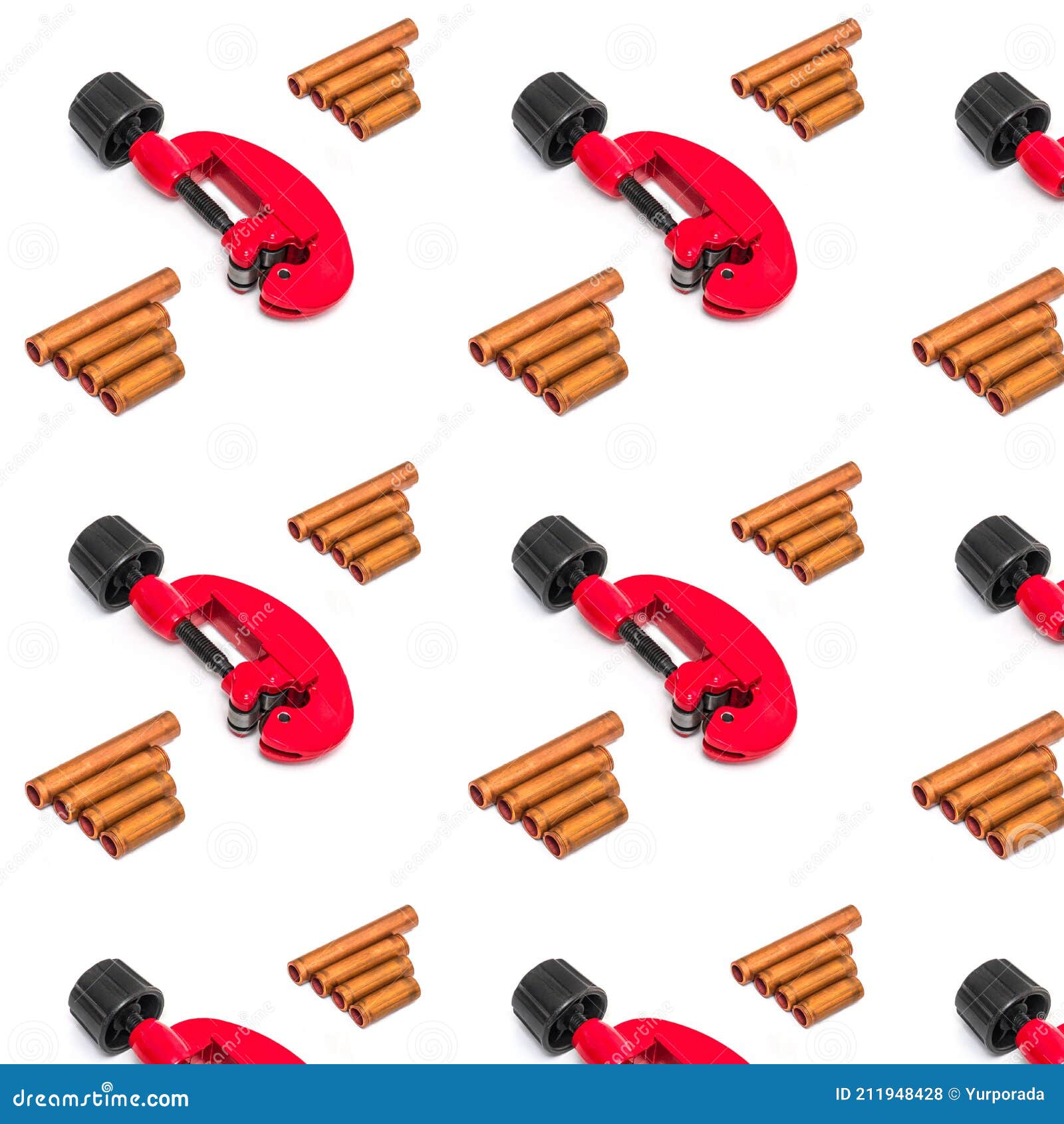 Pipe Cutter and Copper Pipes Seamless Pattern Isolated on White ...