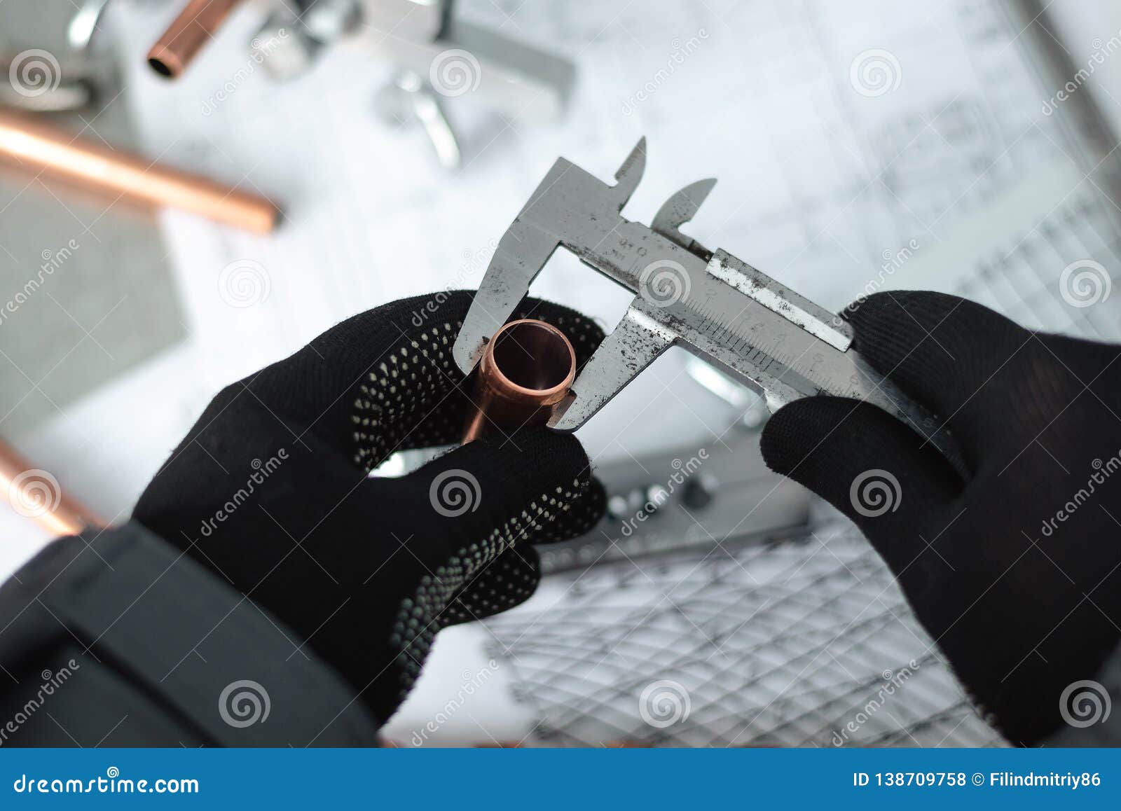 Pipe diameter measuring. stock photo. Image of cooling - 138709758