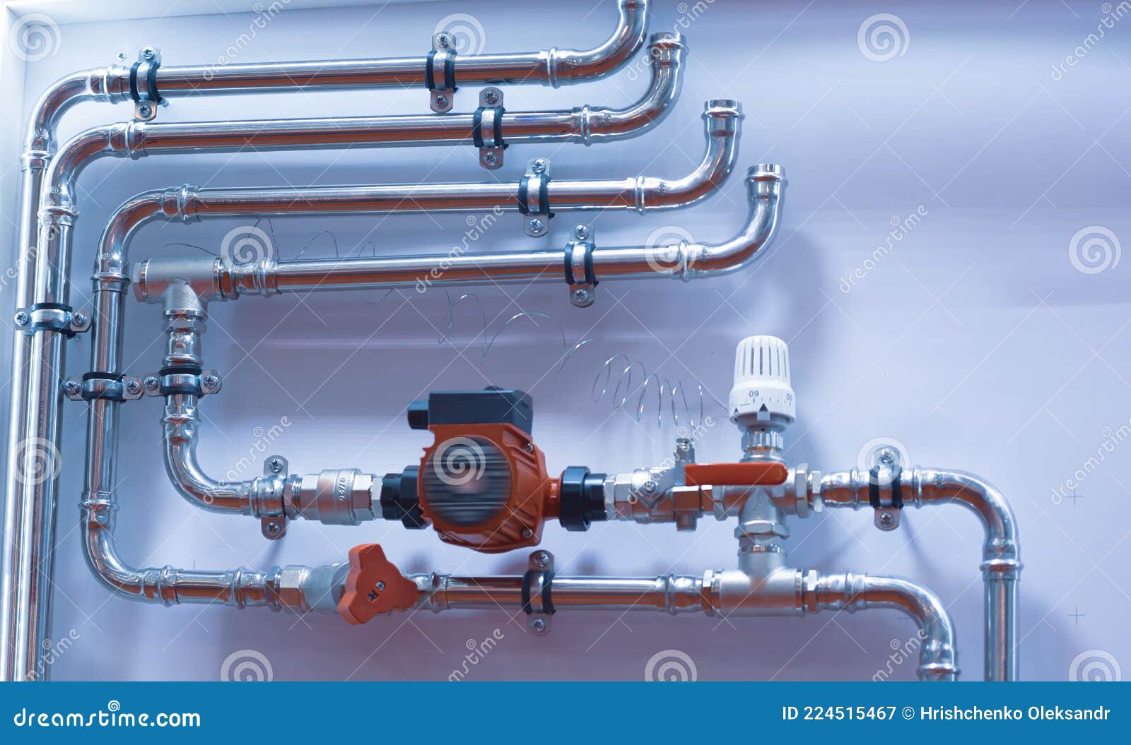 Pipe Distribution System. Connecting a Heating System with a Pump Stock ...