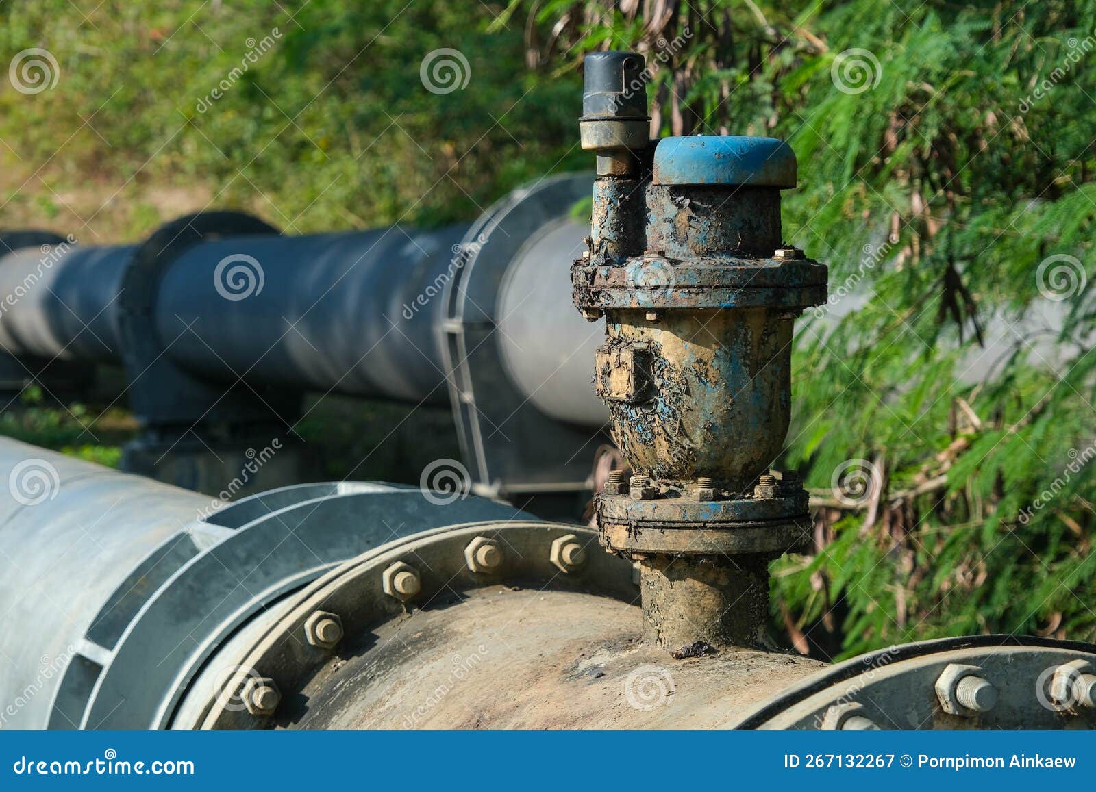 Pipe is Installed Along the Bridge on the Pipe Support. Water Steel ...