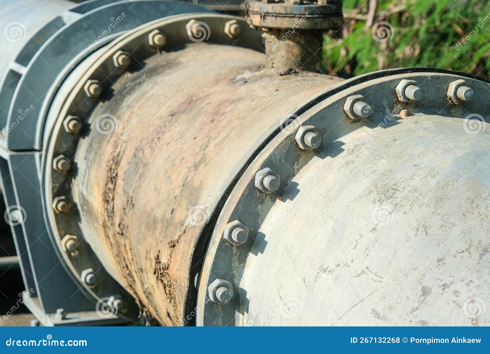 Pipe is Installed Along the Bridge on the Pipe Support. Water Steel ...