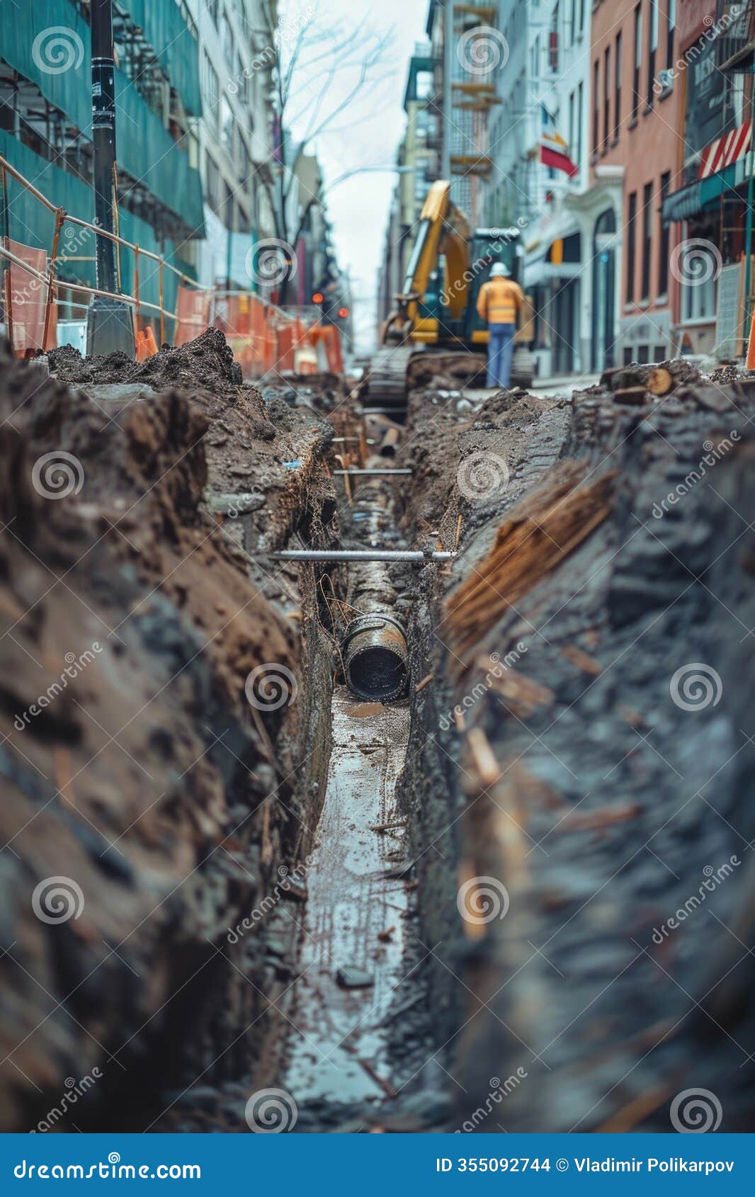 A Pipe is Installed in the Middle of a City Street Stock Photo - Image ...