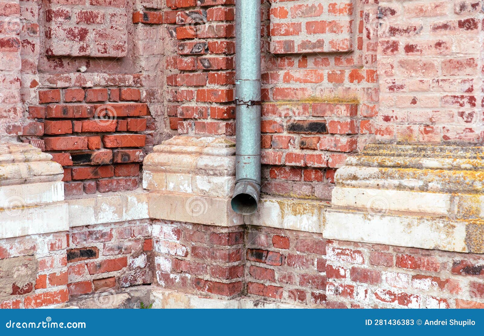 Pipe on an Old Red Brick Wall. Architectural Background Stock Image ...