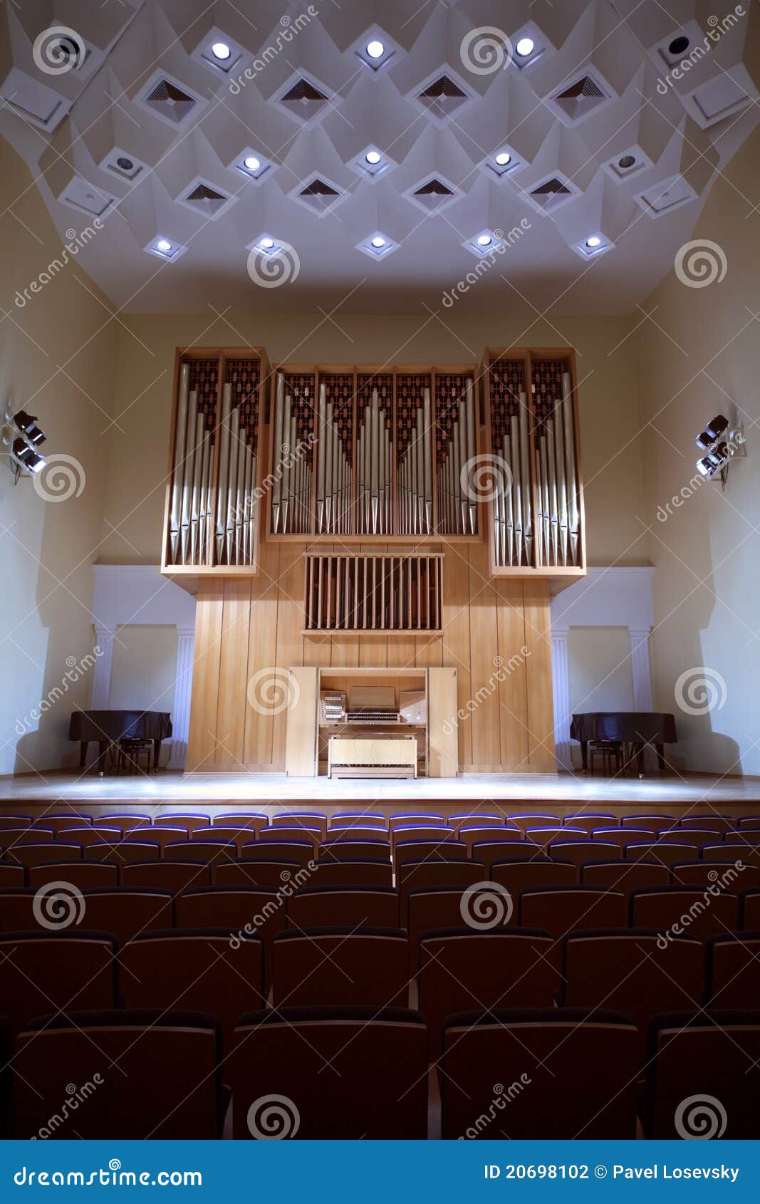Pipe Organ with Control Panel in Concert Hall Stock Photo - Image of ...