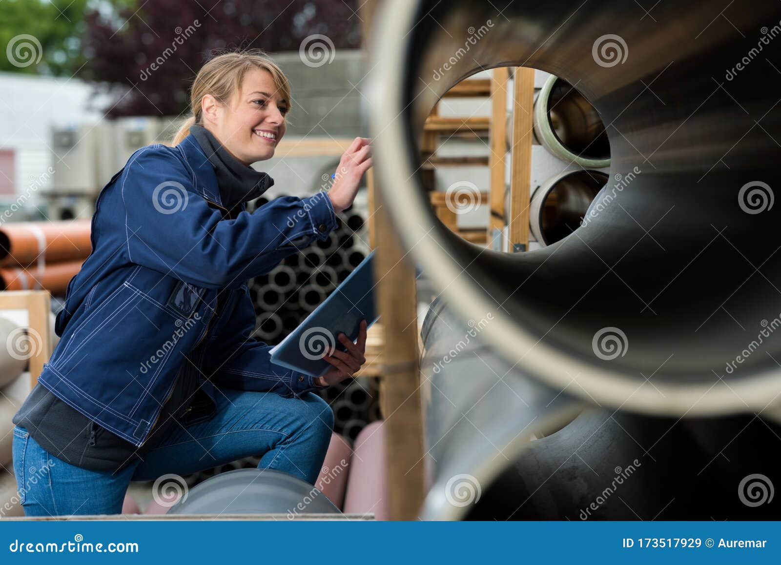 Pipe Quality Inspector at Work Stock Image - Image of stack, plastic ...