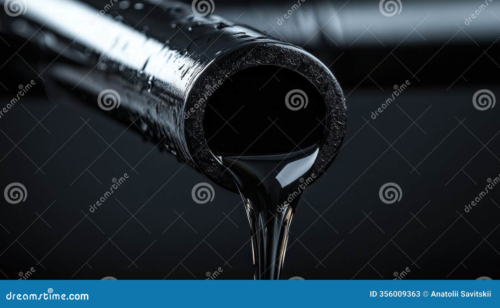 Pipe Releasing Dark Liquid in Industrial Setting Under Low Light ...
