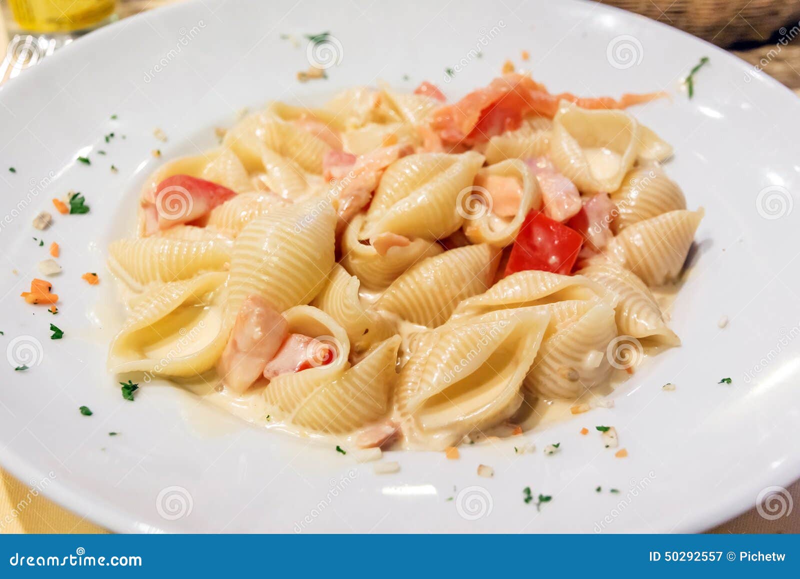 Pipe rigate with salmon stock image. Image of pasta, restaurant - 50292557
