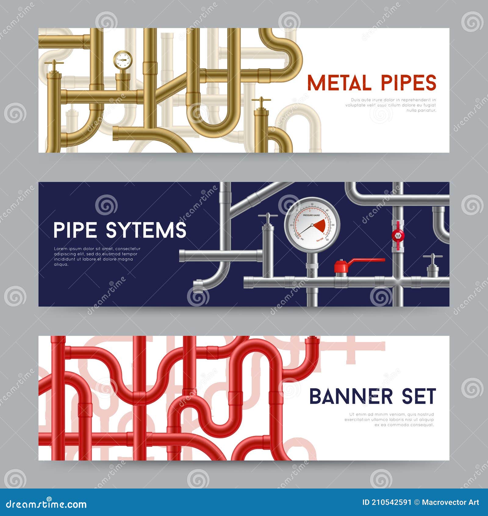 Pipe System Banners Set stock vector. Illustration of pipes - 210542591