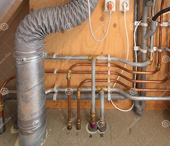 Pipe system in a house stock image. Image of pipe, drains - 100797671