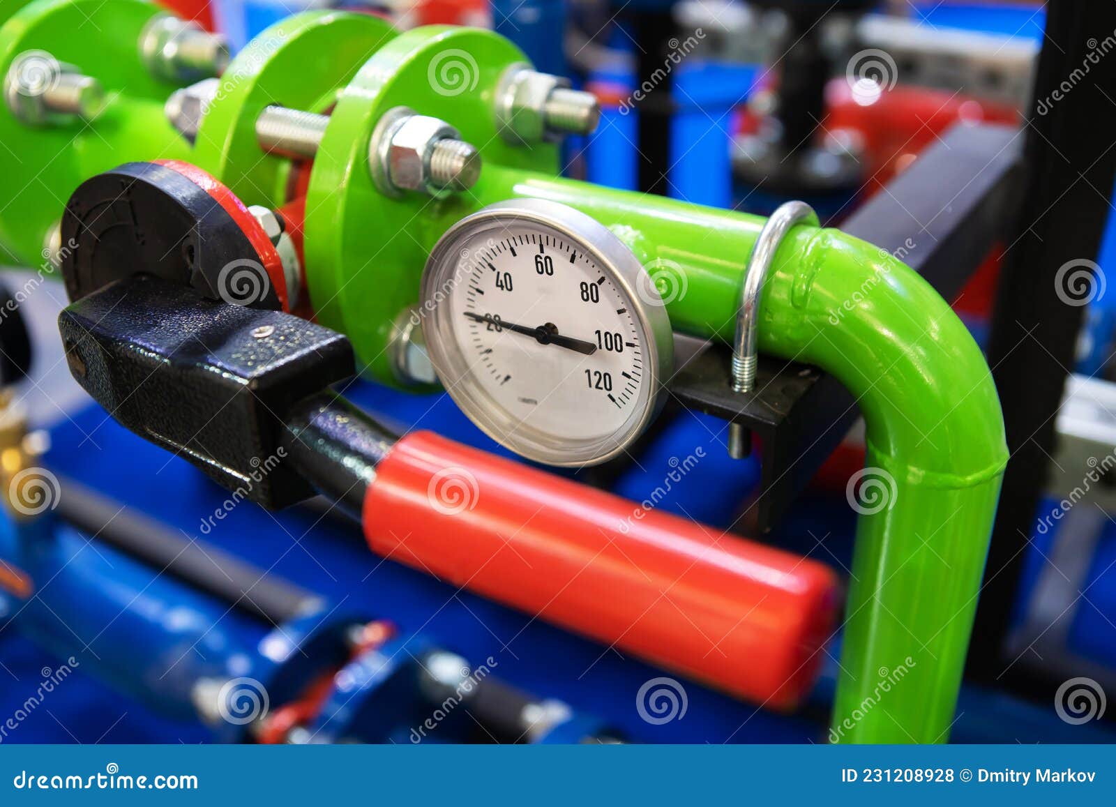 Pipe with Temperature Sensor and Horizontal Valve. Home Heating System ...