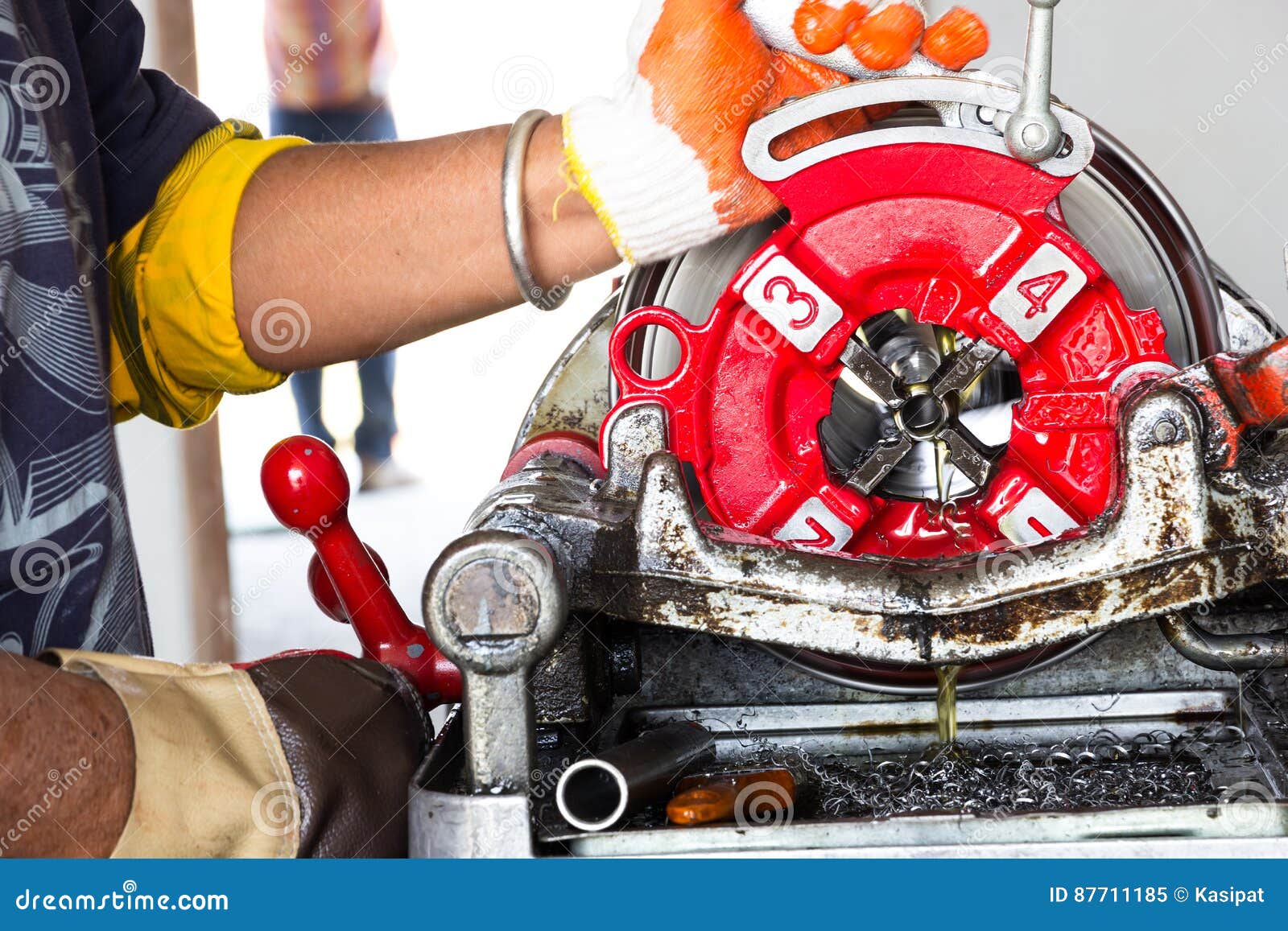 Pipe threading machine stock image. Image of group, close - 87711185