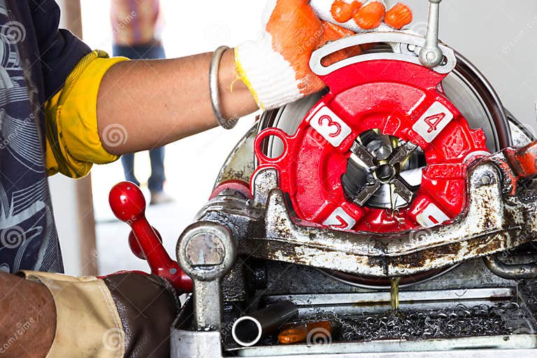 Pipe threading machine stock image. Image of group, close - 87711185