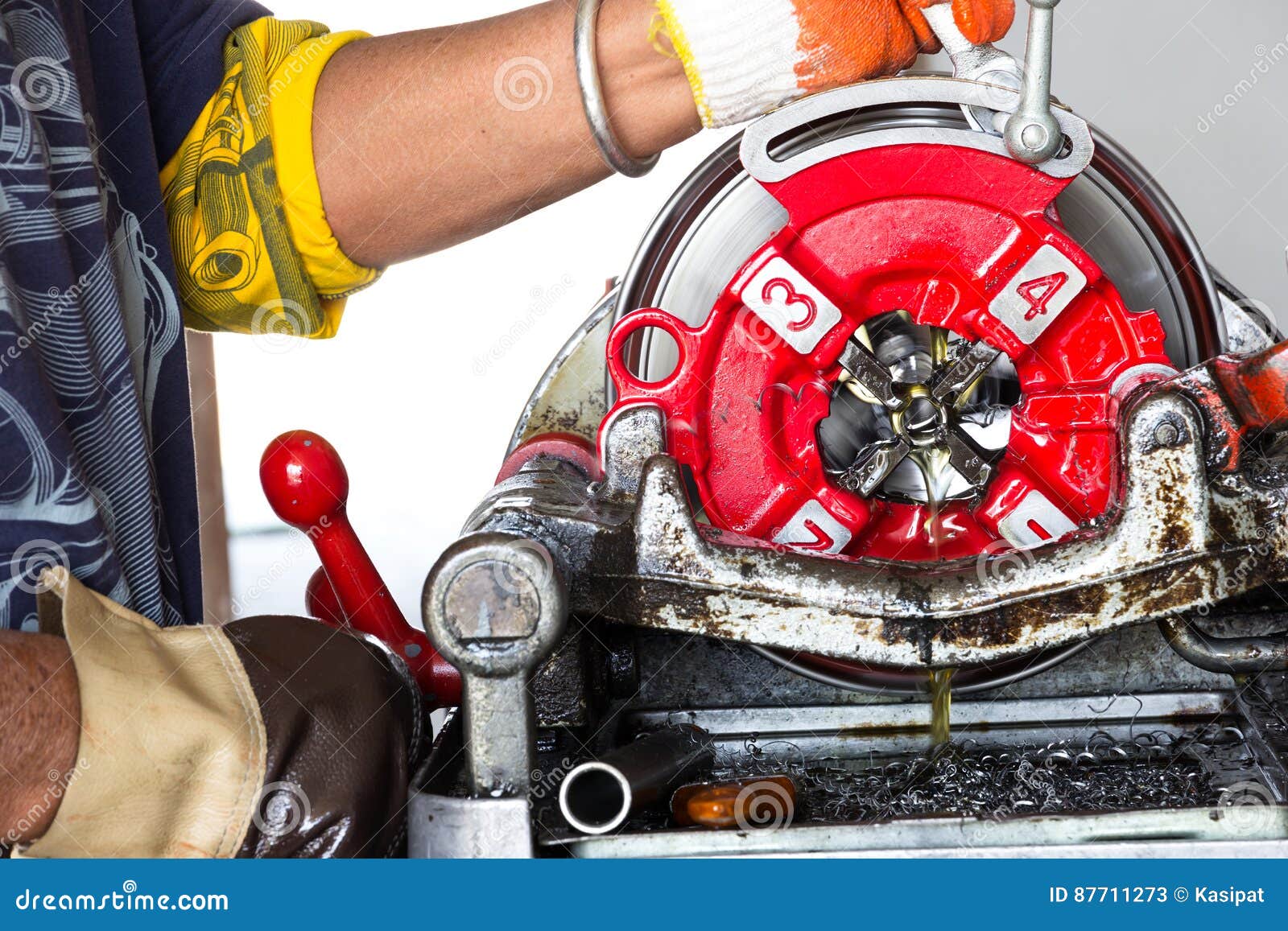 Pipe threading machine stock image. Image of clean, chrome - 87711273