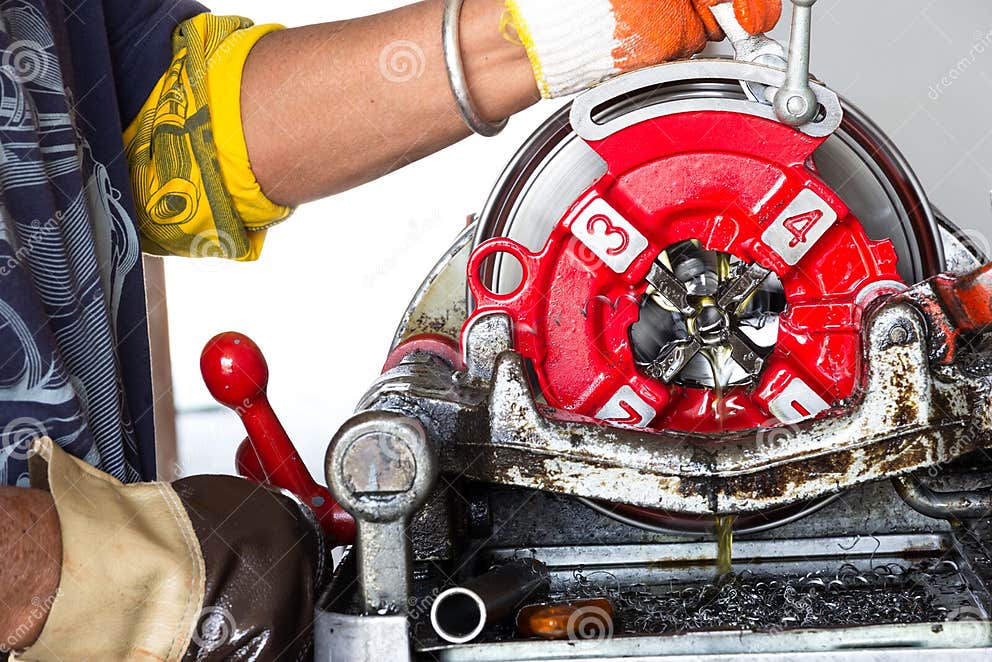 Pipe threading machine stock image. Image of clean, chrome - 87711273